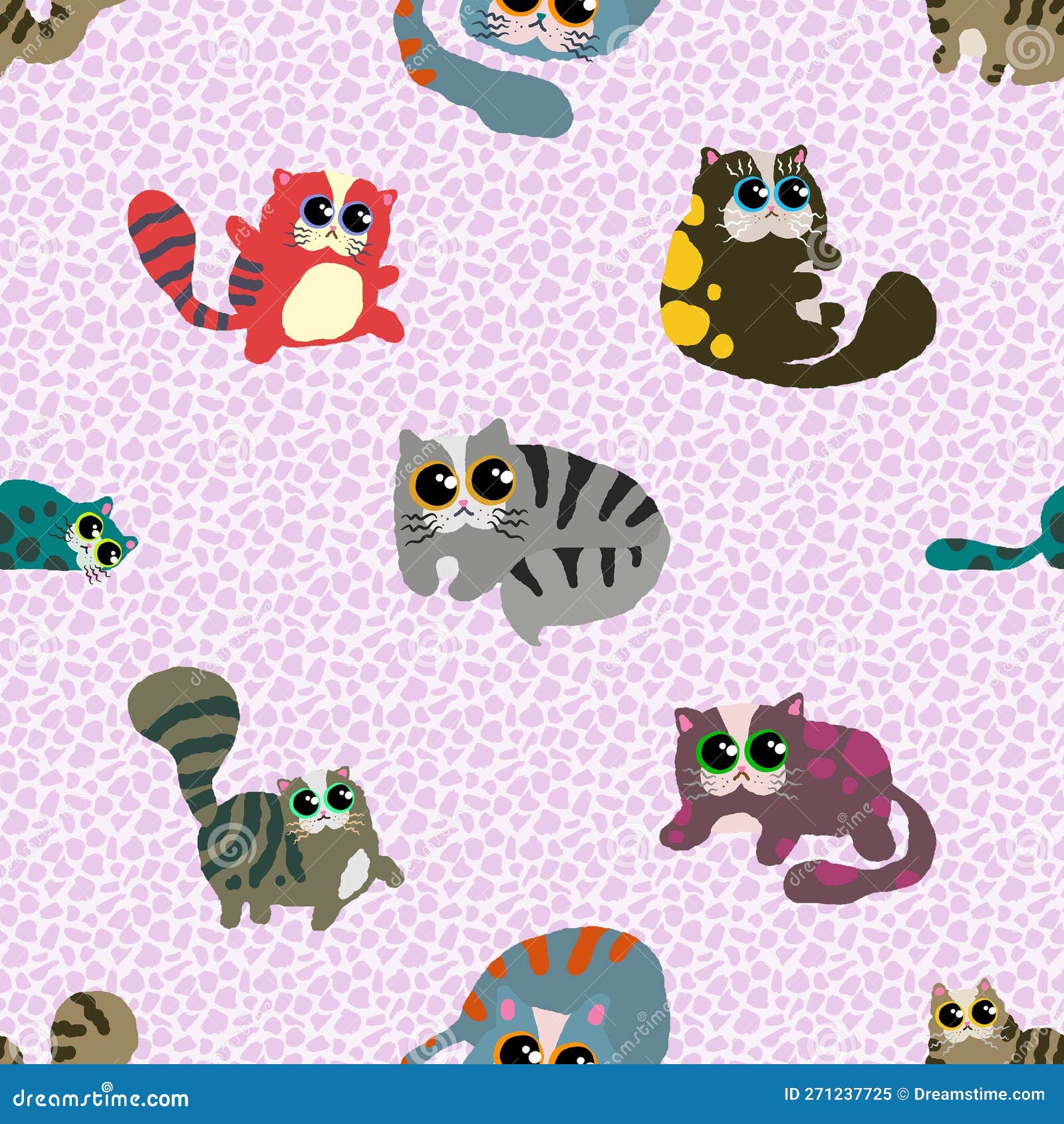 Seamless Repeating Pattern with Adorable Cute Cats Stock Illustration ...