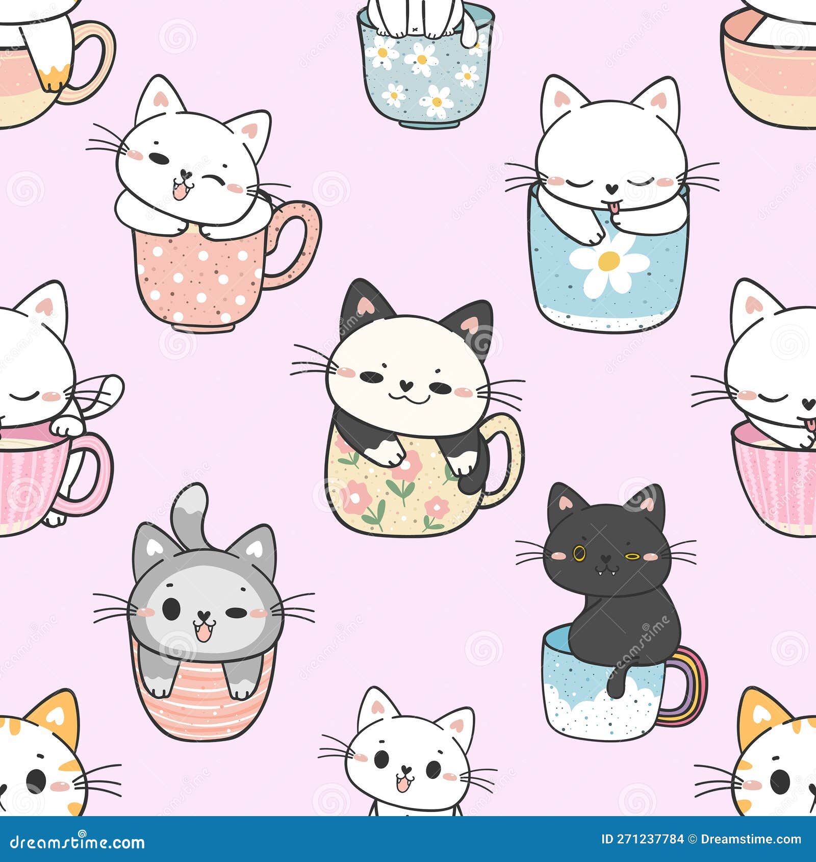 Seamless Repeating Pattern with Adorable Cute Cats Stock Illustration ...