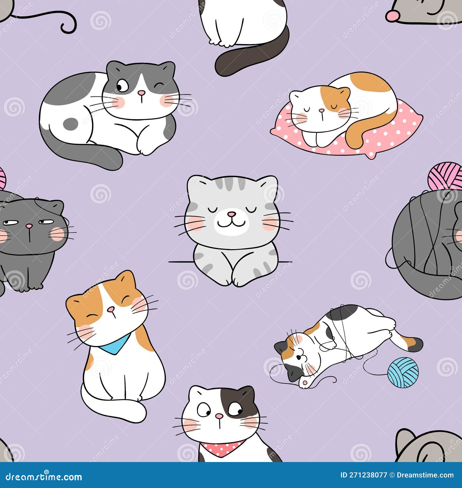 Seamless Repeating Pattern with Adorable Cute Cats Stock Illustration ...