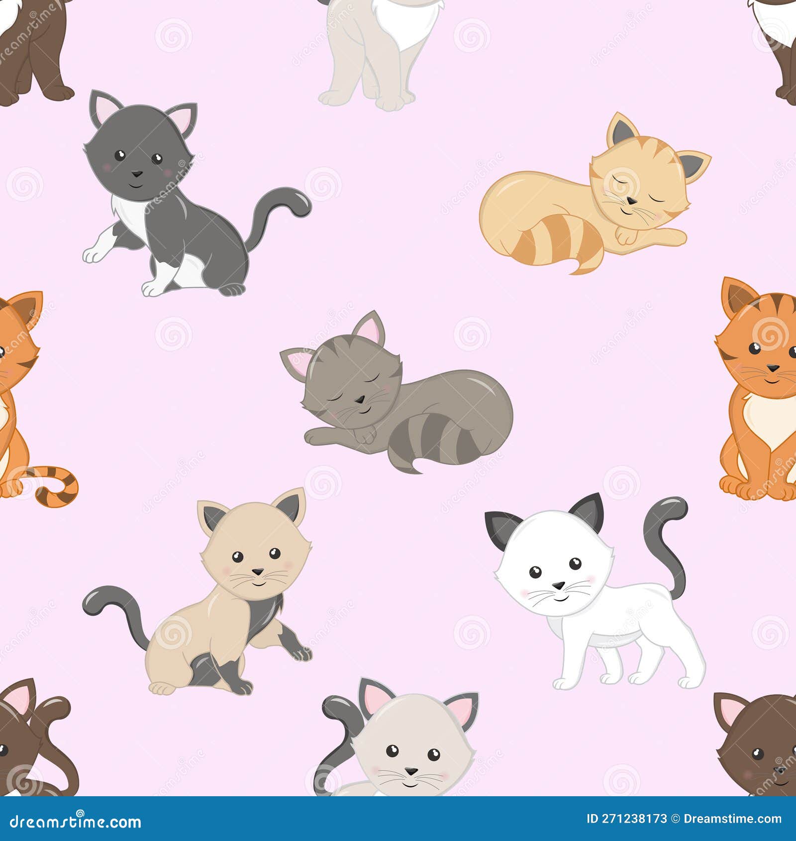 Seamless Repeating Pattern with Adorable Cute Cats Stock Illustration ...
