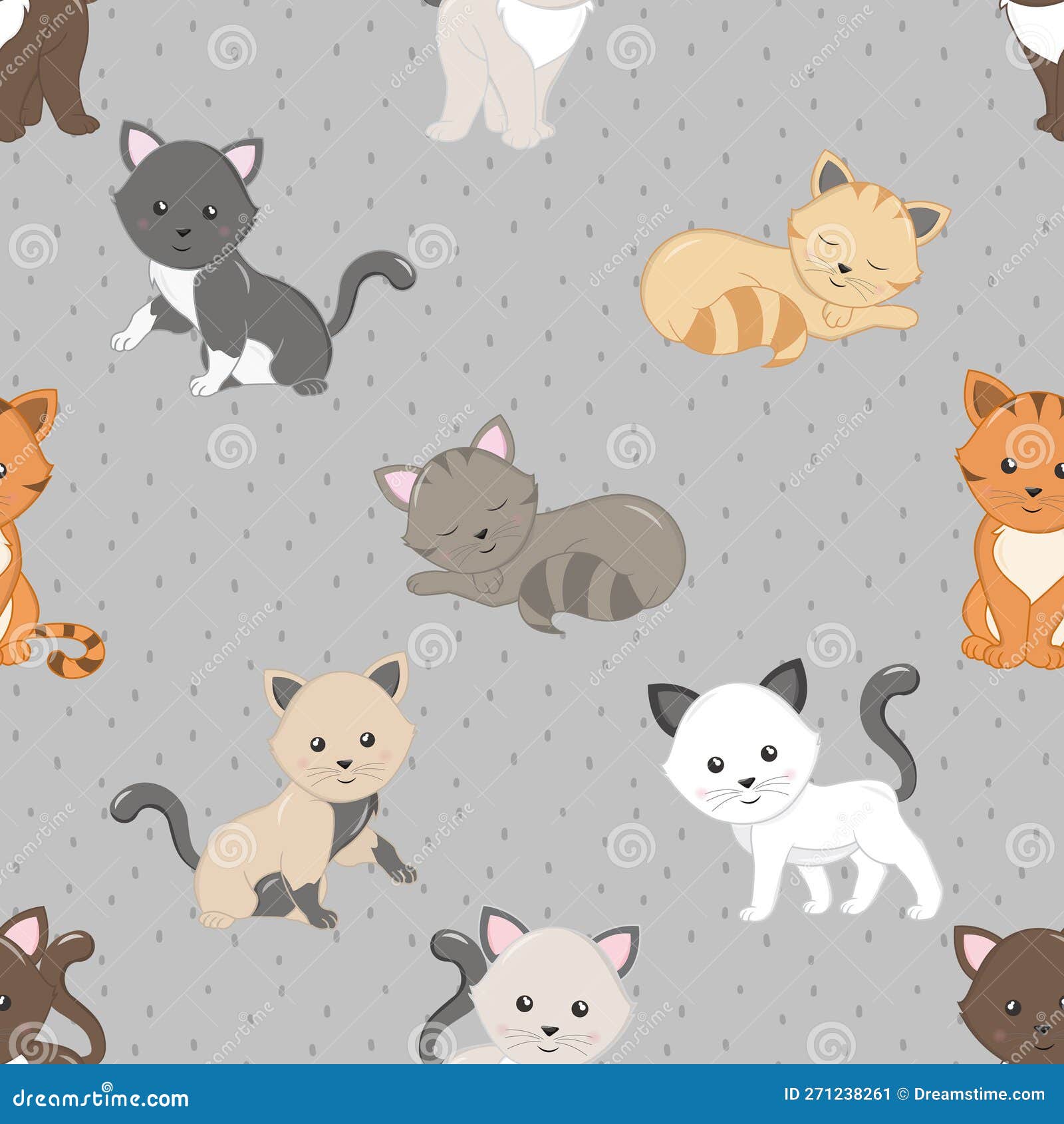 Seamless Repeating Pattern with Adorable Cute Cats Stock Illustration ...