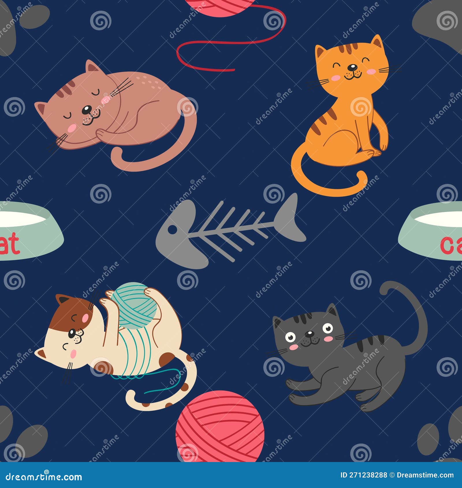 Seamless Repeating Pattern with Adorable Cute Cats Stock Illustration ...
