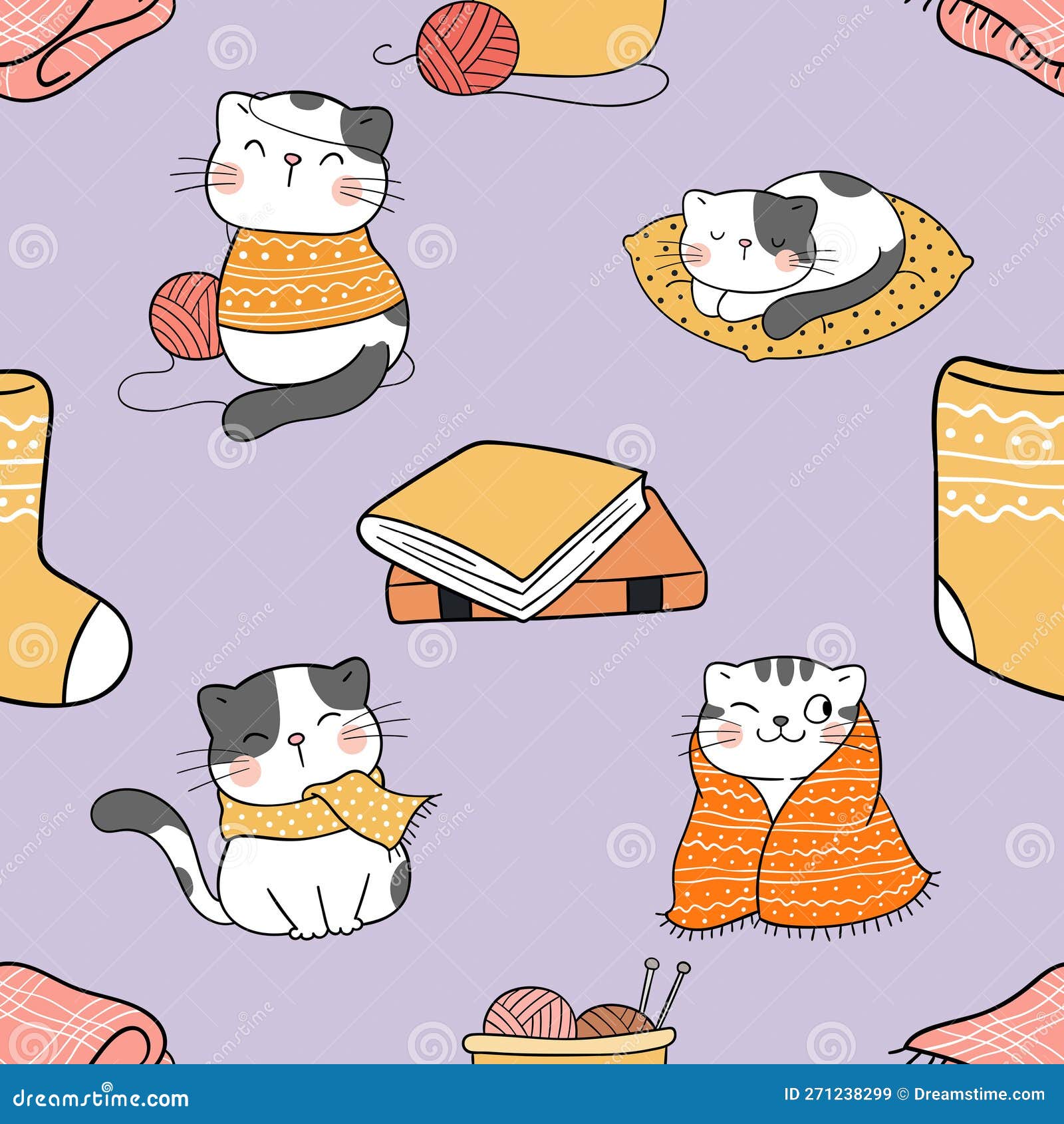Seamless Repeating Pattern with Adorable Cute Cats Stock Illustration ...