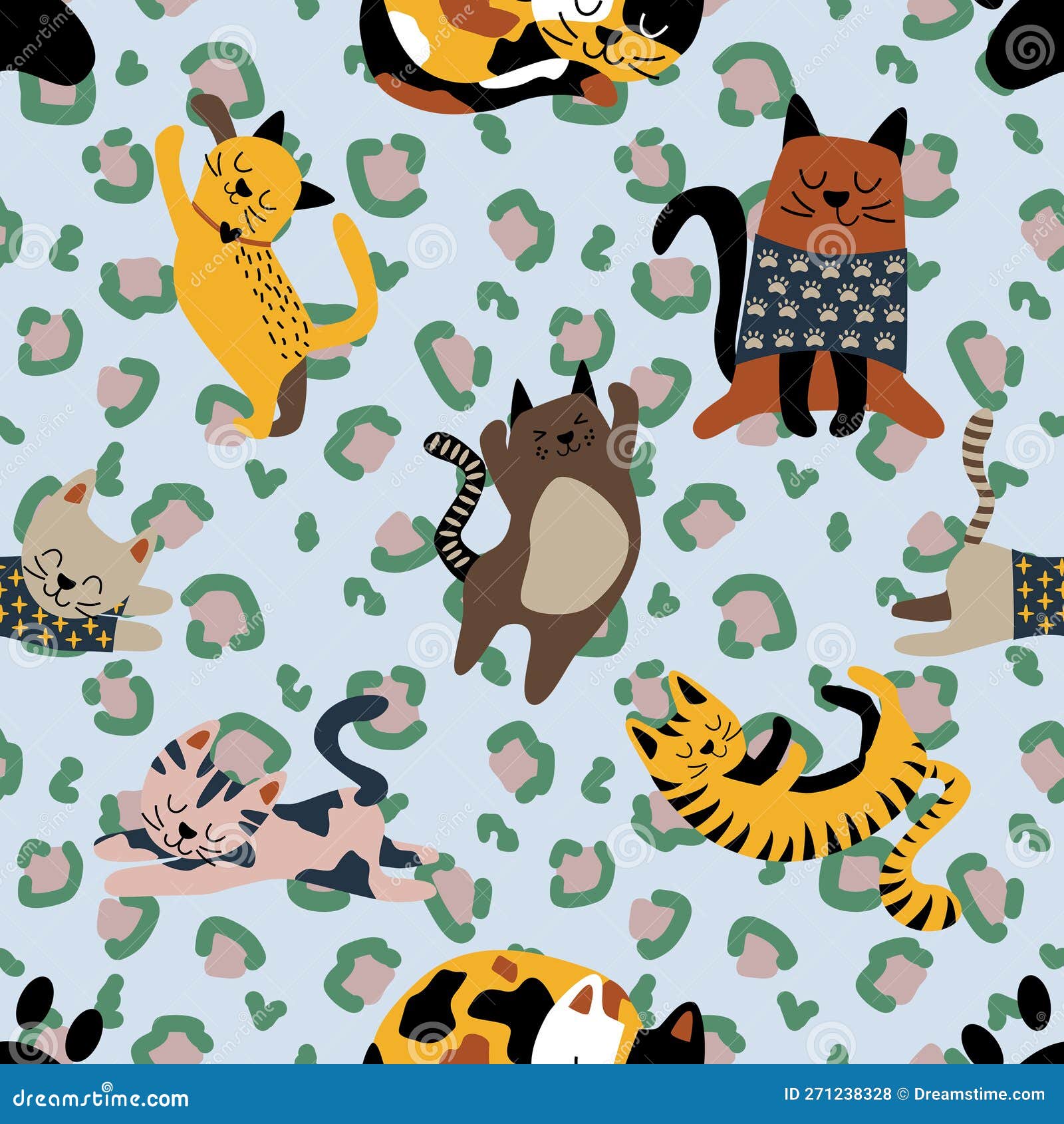 Seamless Repeating Pattern with Adorable Cute Cats Stock Illustration ...