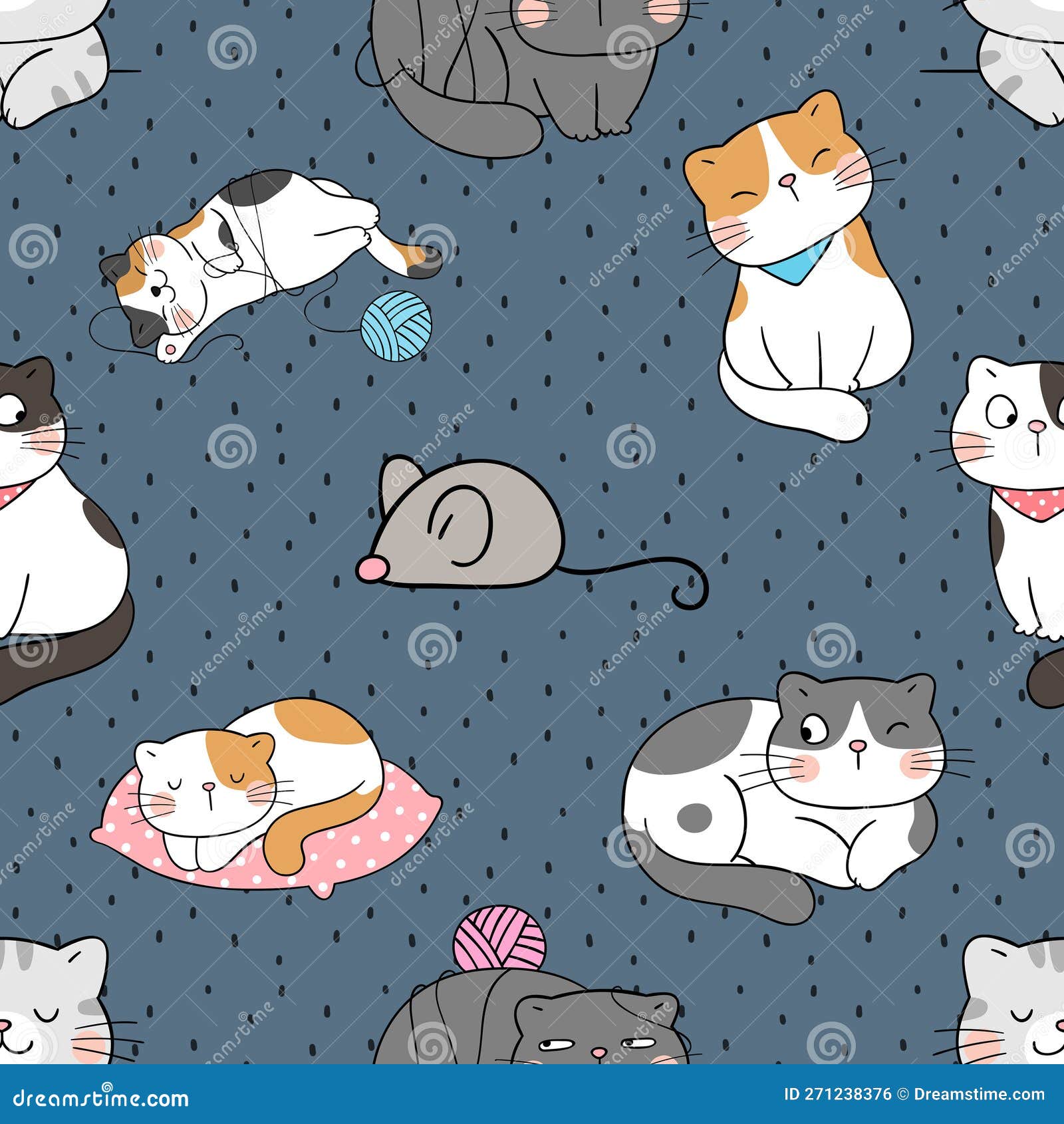 Seamless Repeating Pattern with Adorable Cute Cats Stock Illustration ...
