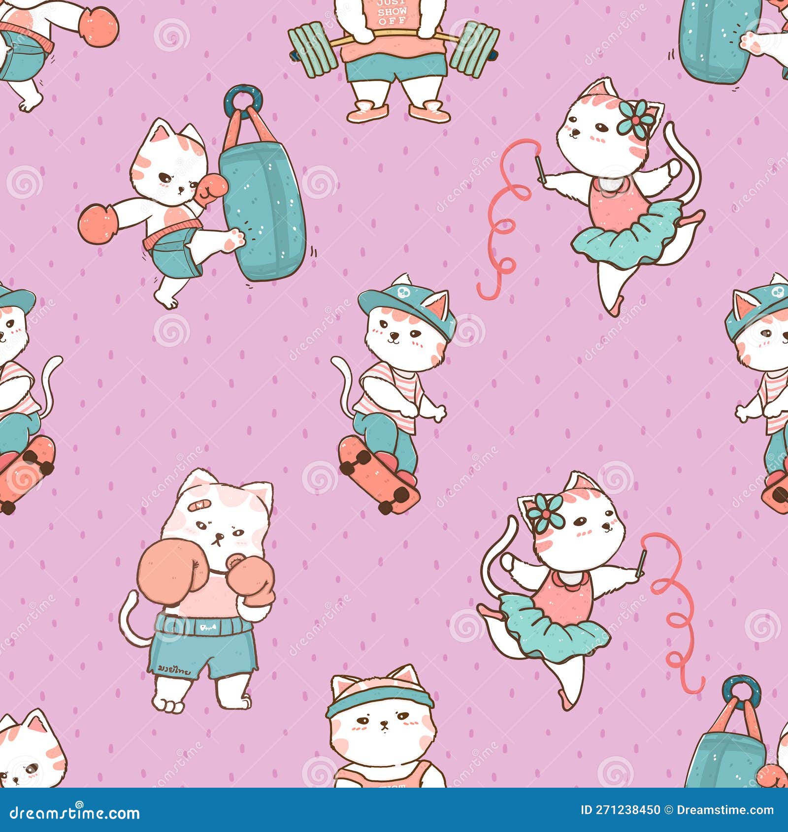 Seamless Repeating Pattern with Adorable Cute Cats Stock Illustration ...