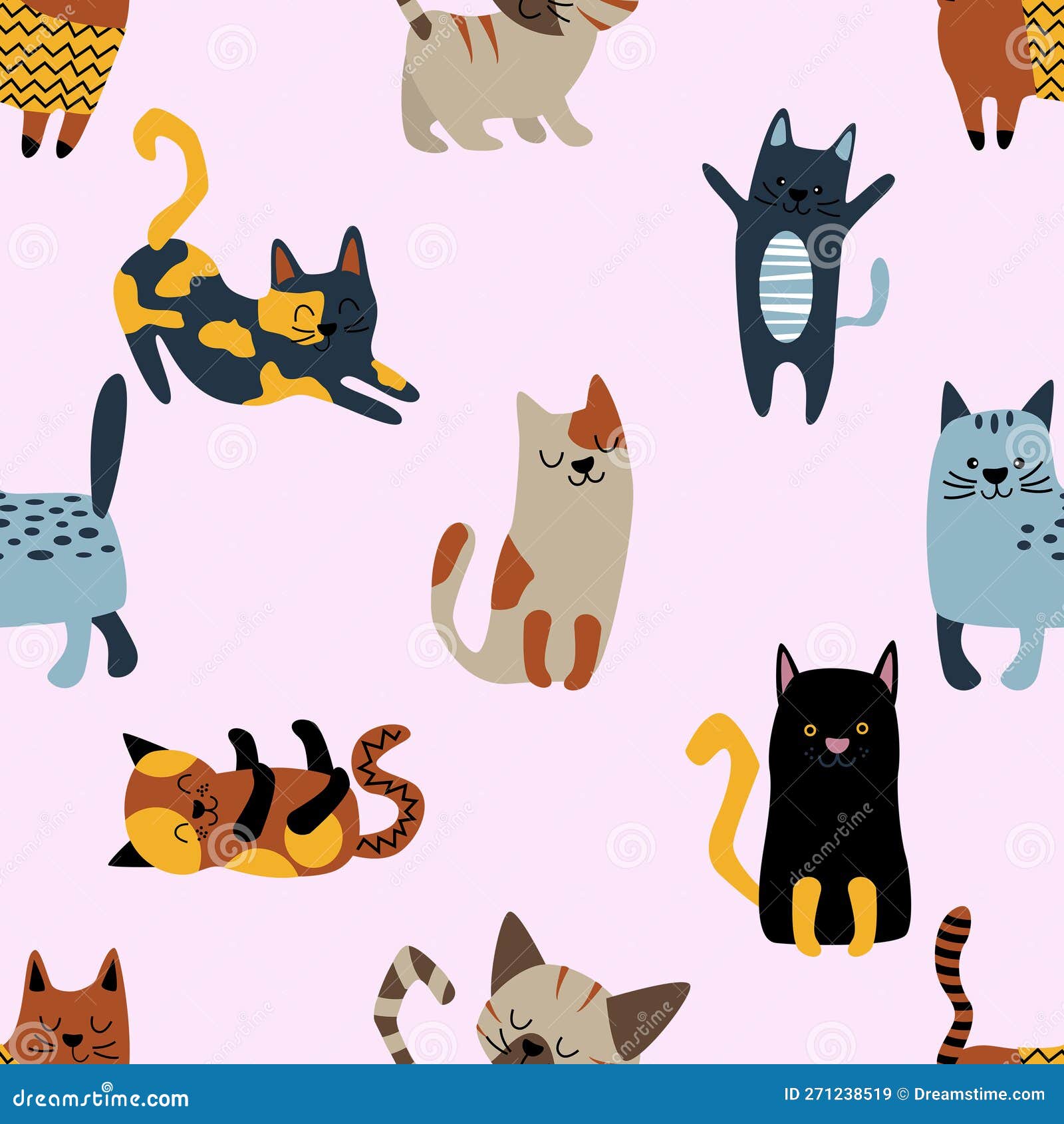 Seamless Repeating Pattern with Adorable Cute Cats Stock Illustration ...