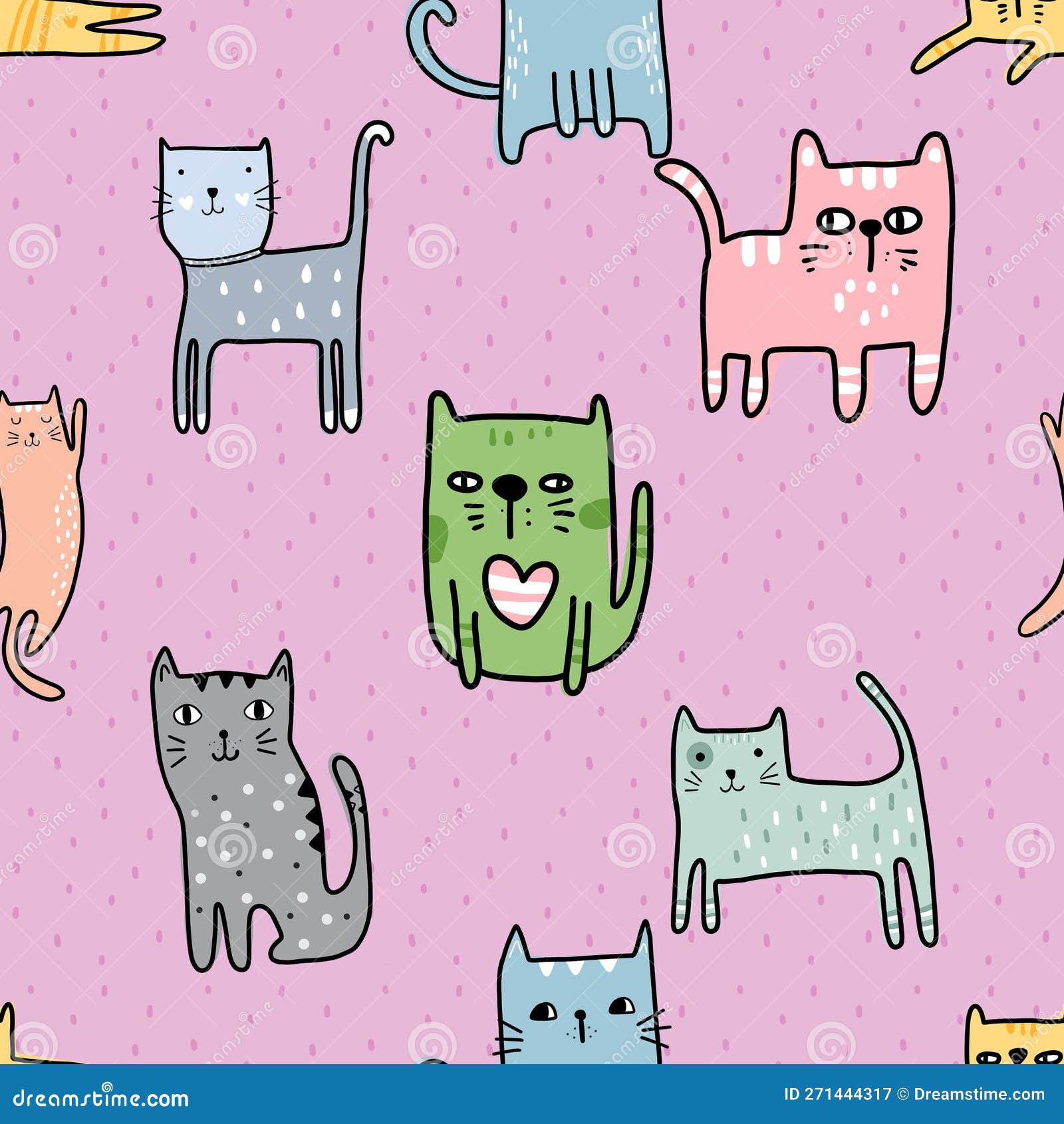 Seamless Repeating Pattern with Adorable Cute Cats Stock Illustration ...