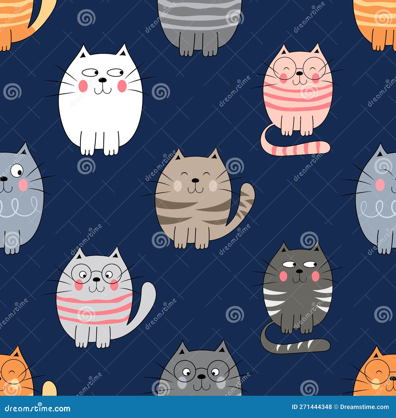 Seamless Repeating Pattern with Adorable Cute Cats Stock Illustration ...