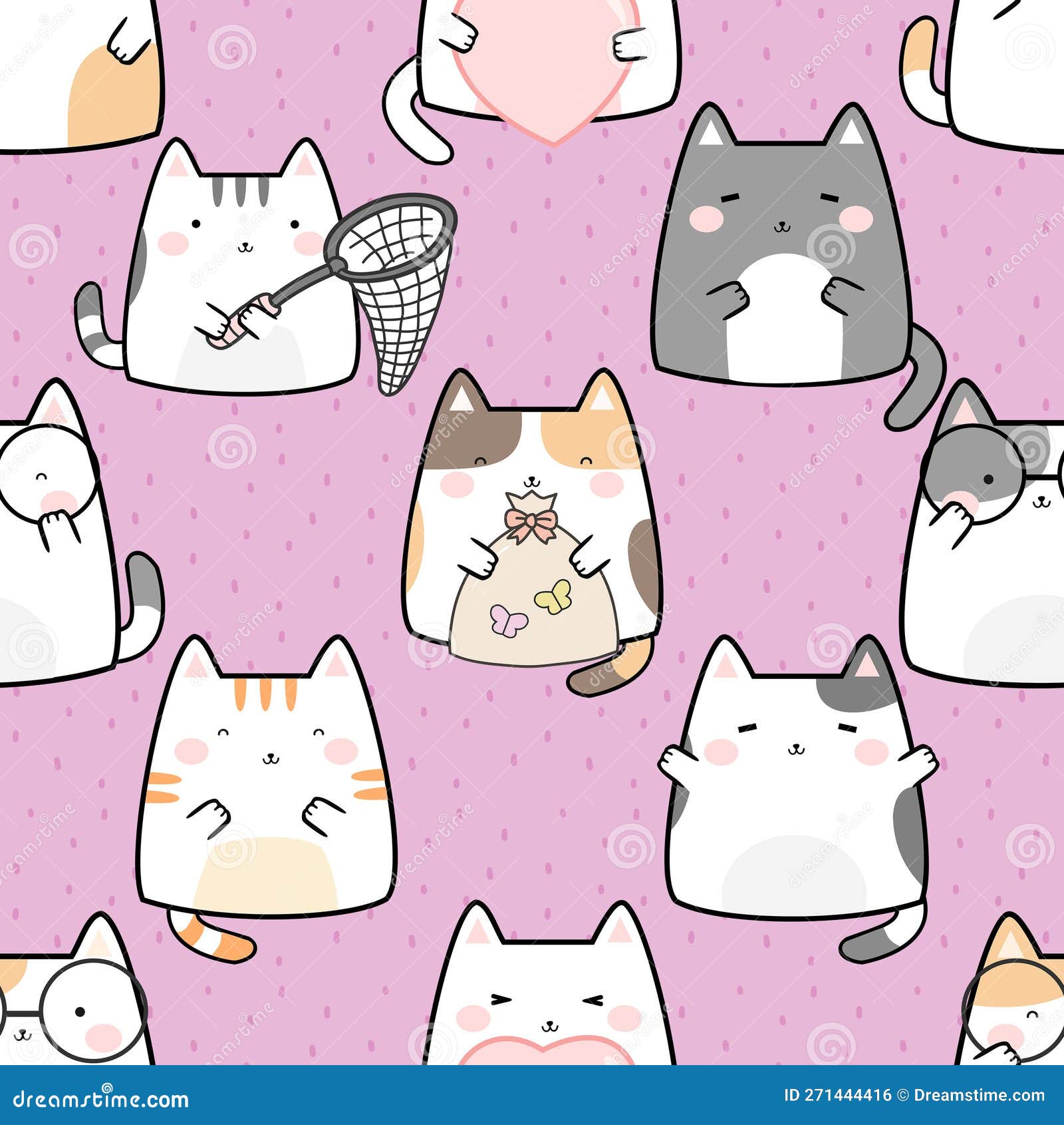 Seamless Repeating Pattern with Adorable Cute Cats Stock Illustration ...