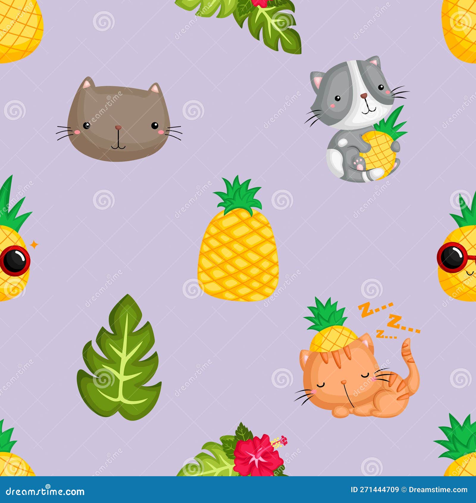 Seamless Repeating Pattern with Adorable Cute Cats Stock Illustration ...