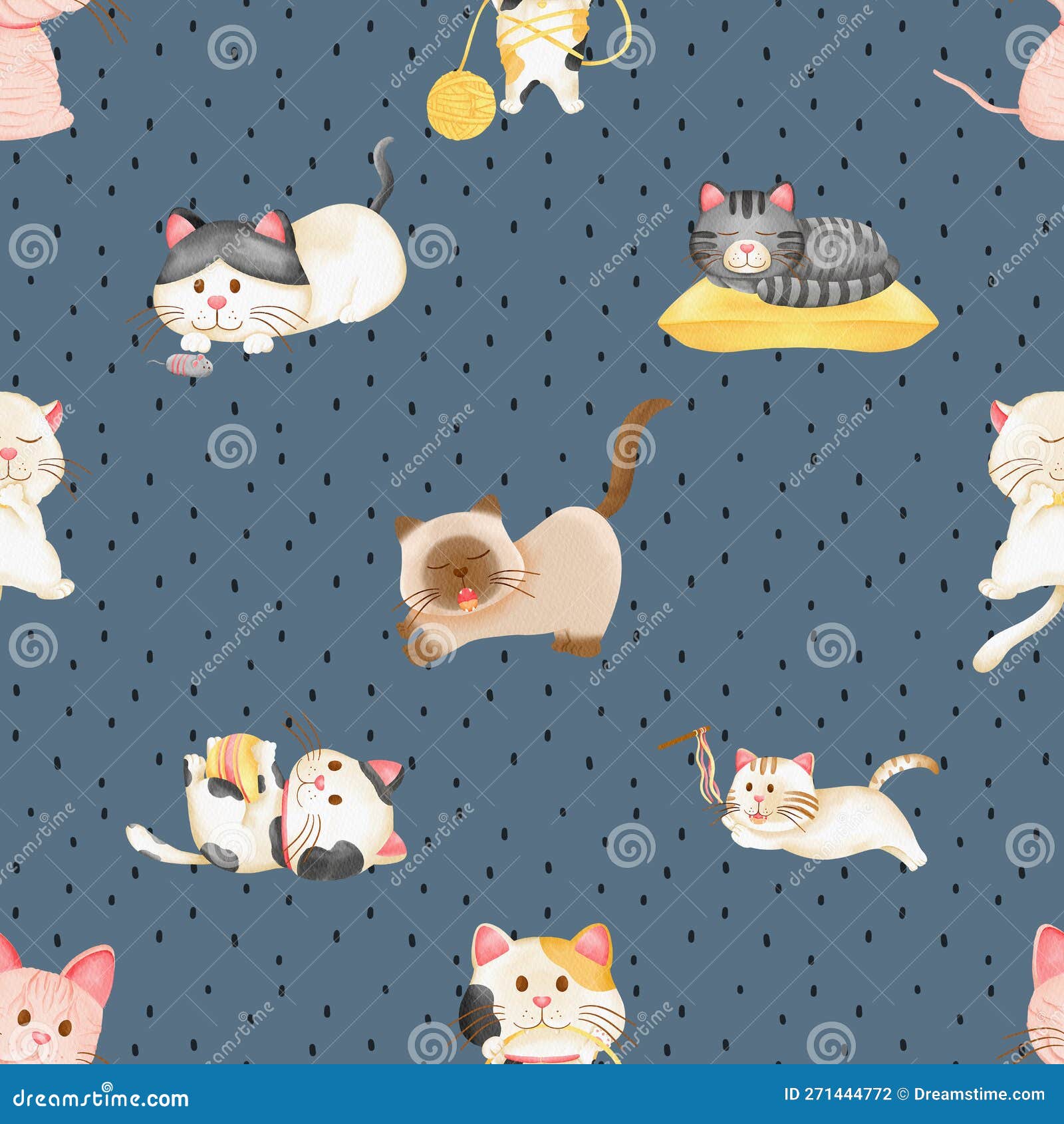 Seamless Repeating Pattern with Adorable Cute Cats Stock Illustration ...