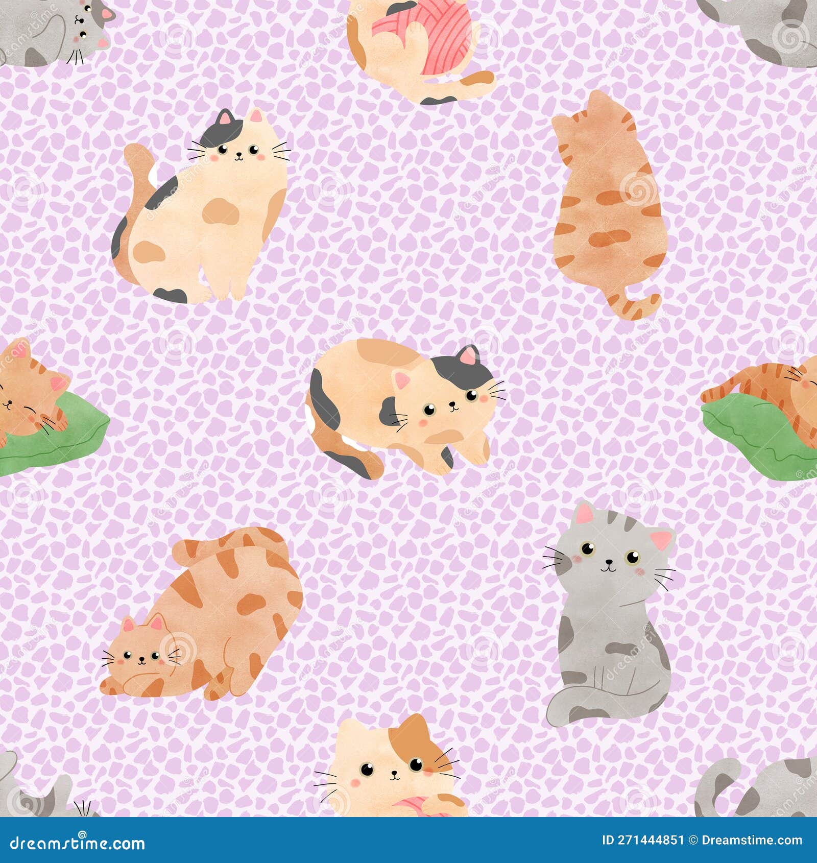 Seamless Repeating Pattern with Adorable Cute Cats Stock Image - Image ...