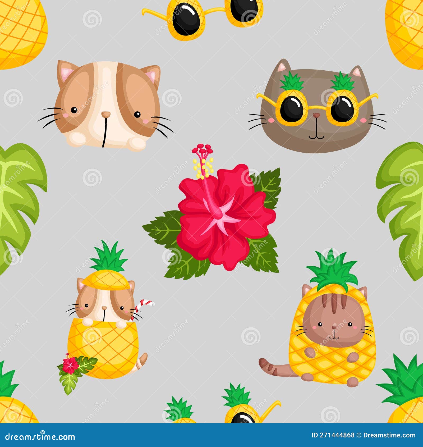 Seamless Repeating Pattern with Adorable Cute Cats Stock Illustration ...