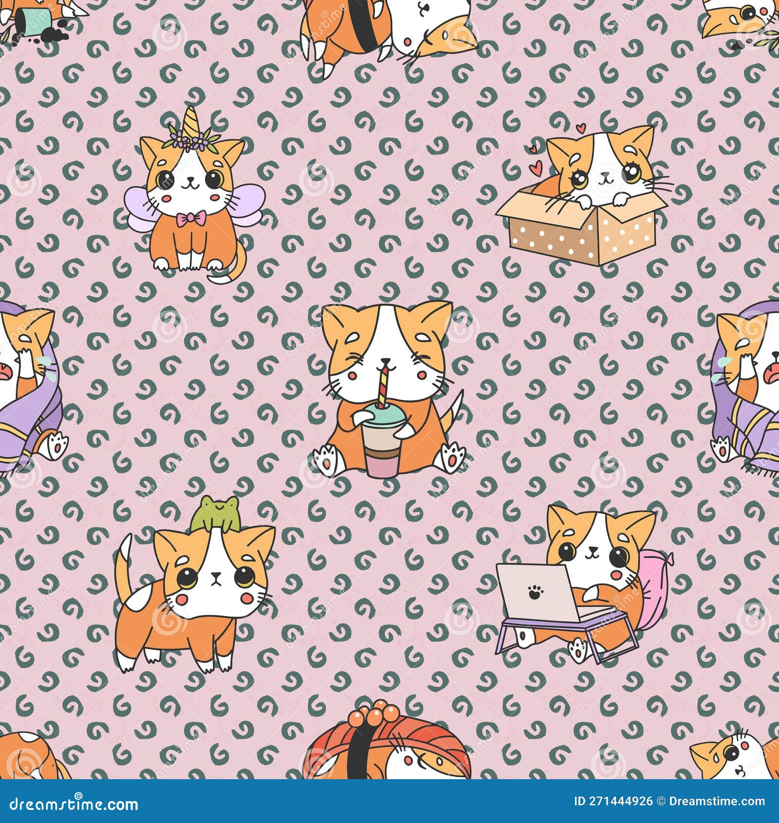 Seamless Repeating Pattern with Adorable Cute Cats Stock Illustration ...