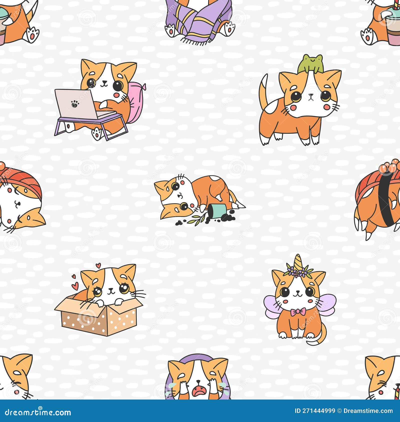 Seamless Repeating Pattern with Adorable Cute Cats Stock Illustration ...