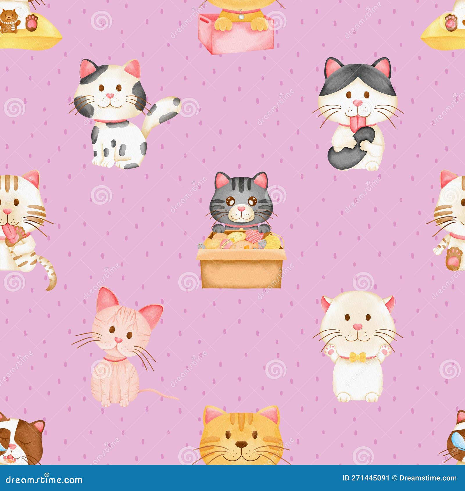 Seamless Repeating Pattern with Adorable Cute Cats Stock Illustration ...