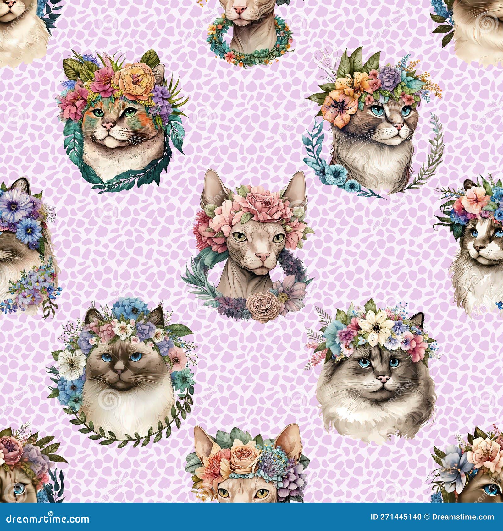Seamless Repeating Pattern with Adorable Cute Cats Stock Photo - Image ...