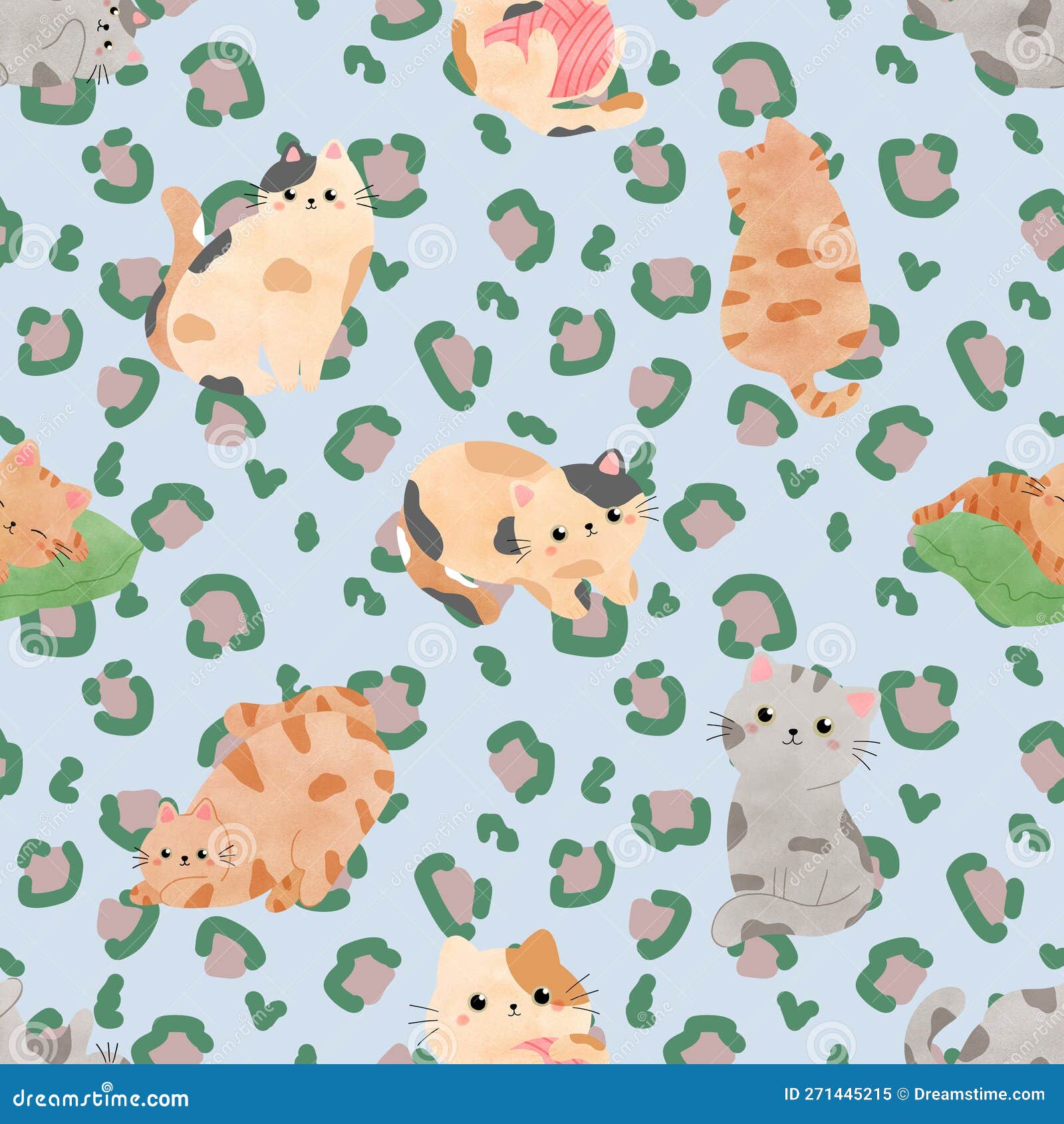 Seamless Repeating Pattern with Adorable Cute Cats Stock Image - Image ...