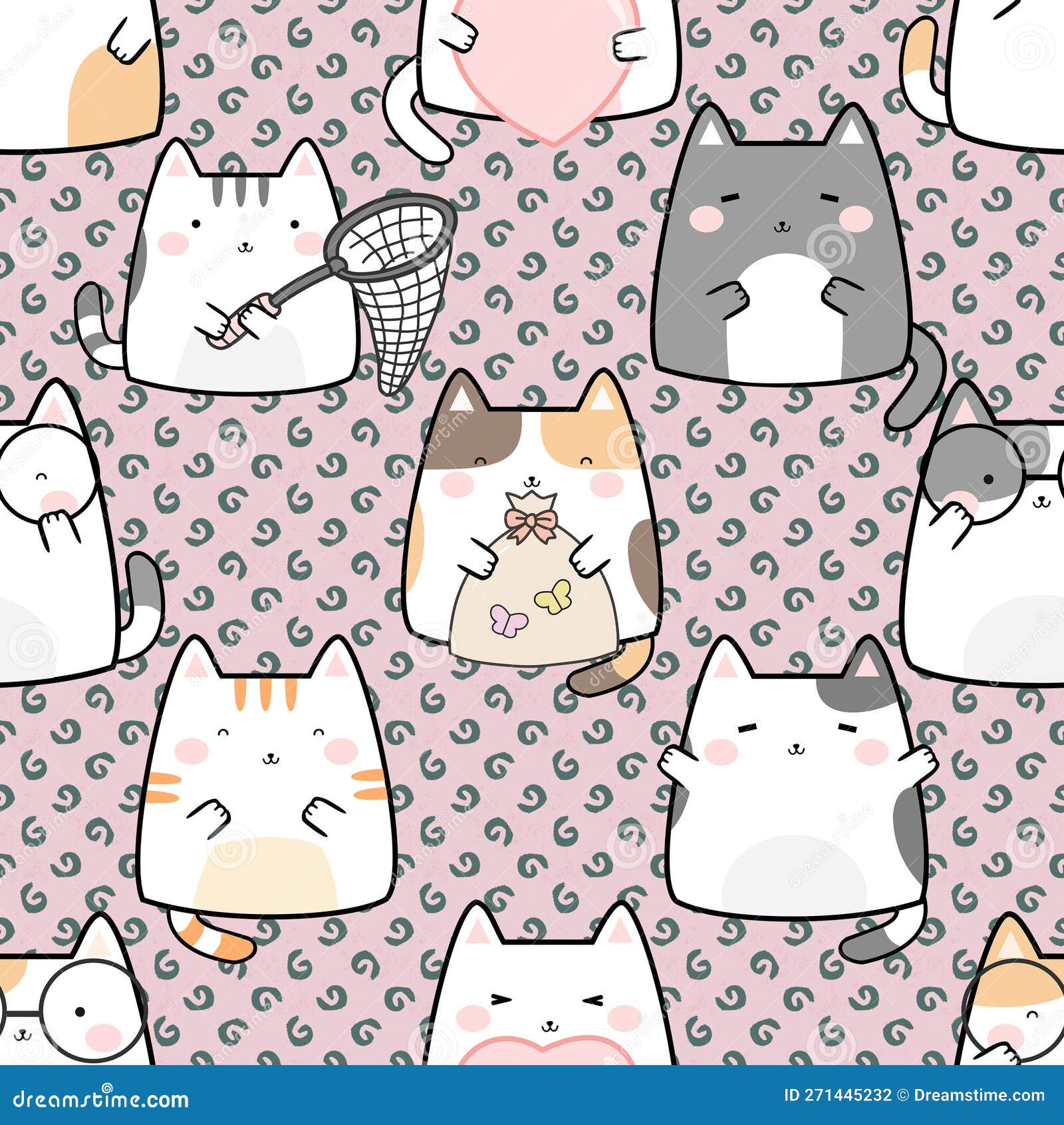 Seamless Repeating Pattern with Adorable Cute Cats Stock Illustration ...