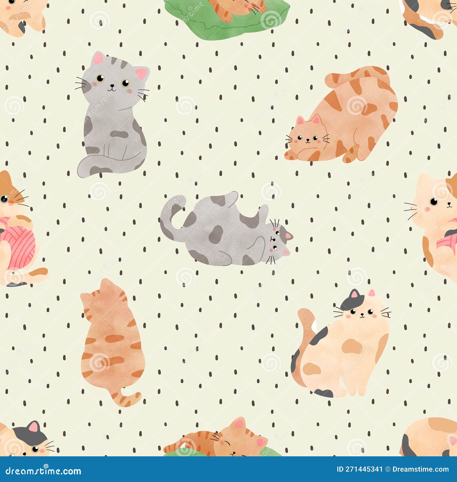 Seamless Repeating Pattern with Adorable Cute Cats Stock Illustration ...