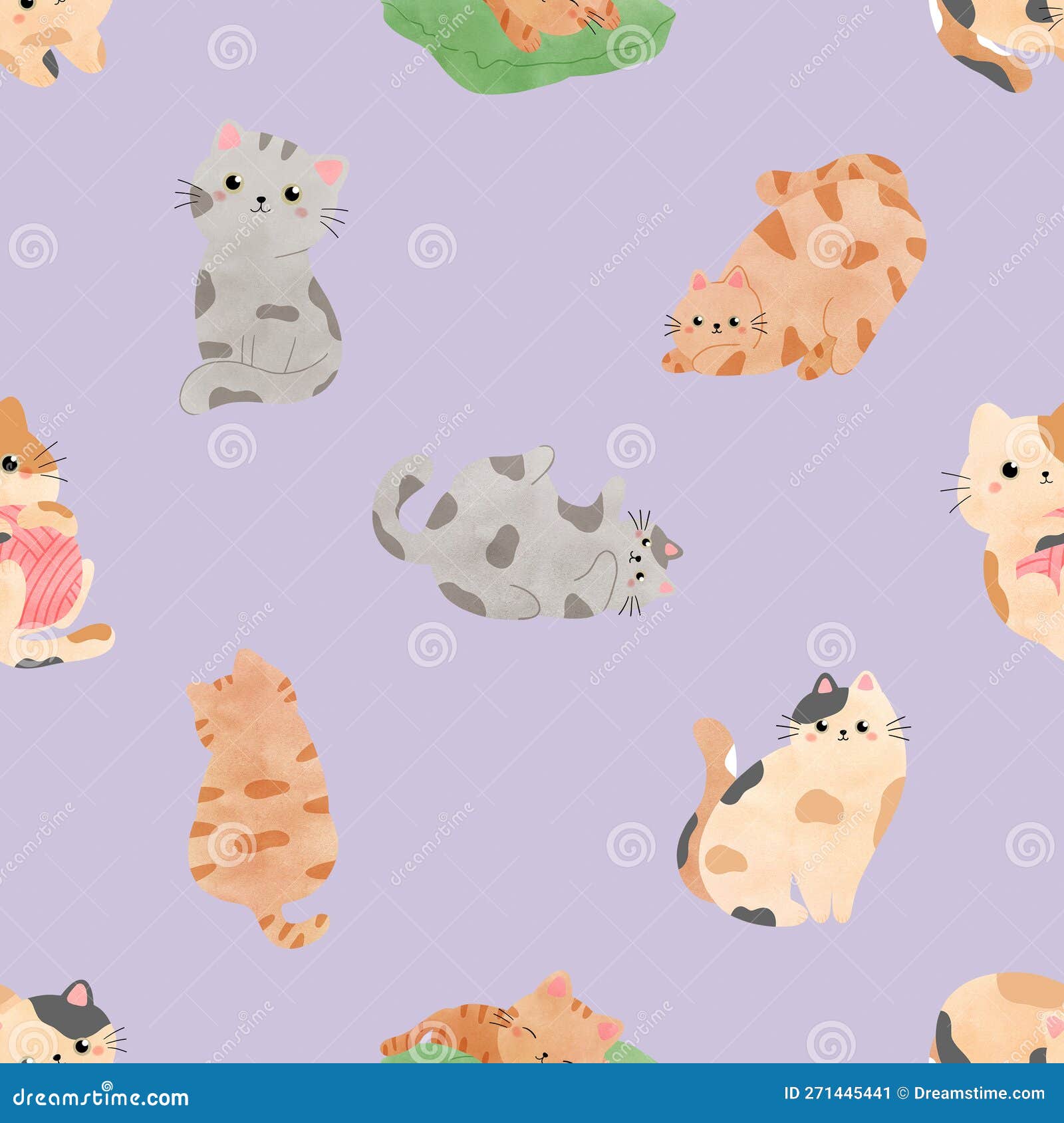 Seamless Repeating Pattern with Adorable Cute Cats Stock Image - Image ...