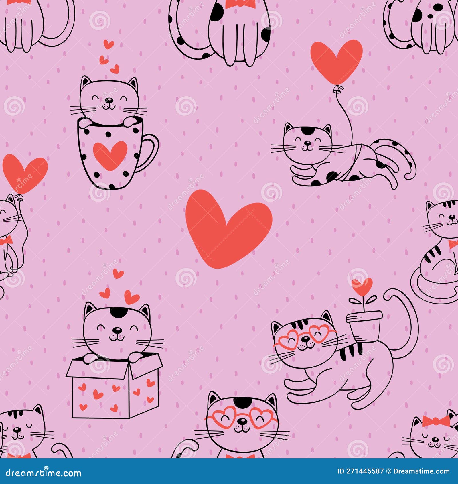 Seamless Repeating Pattern with Adorable Cute Cats Stock Illustration ...