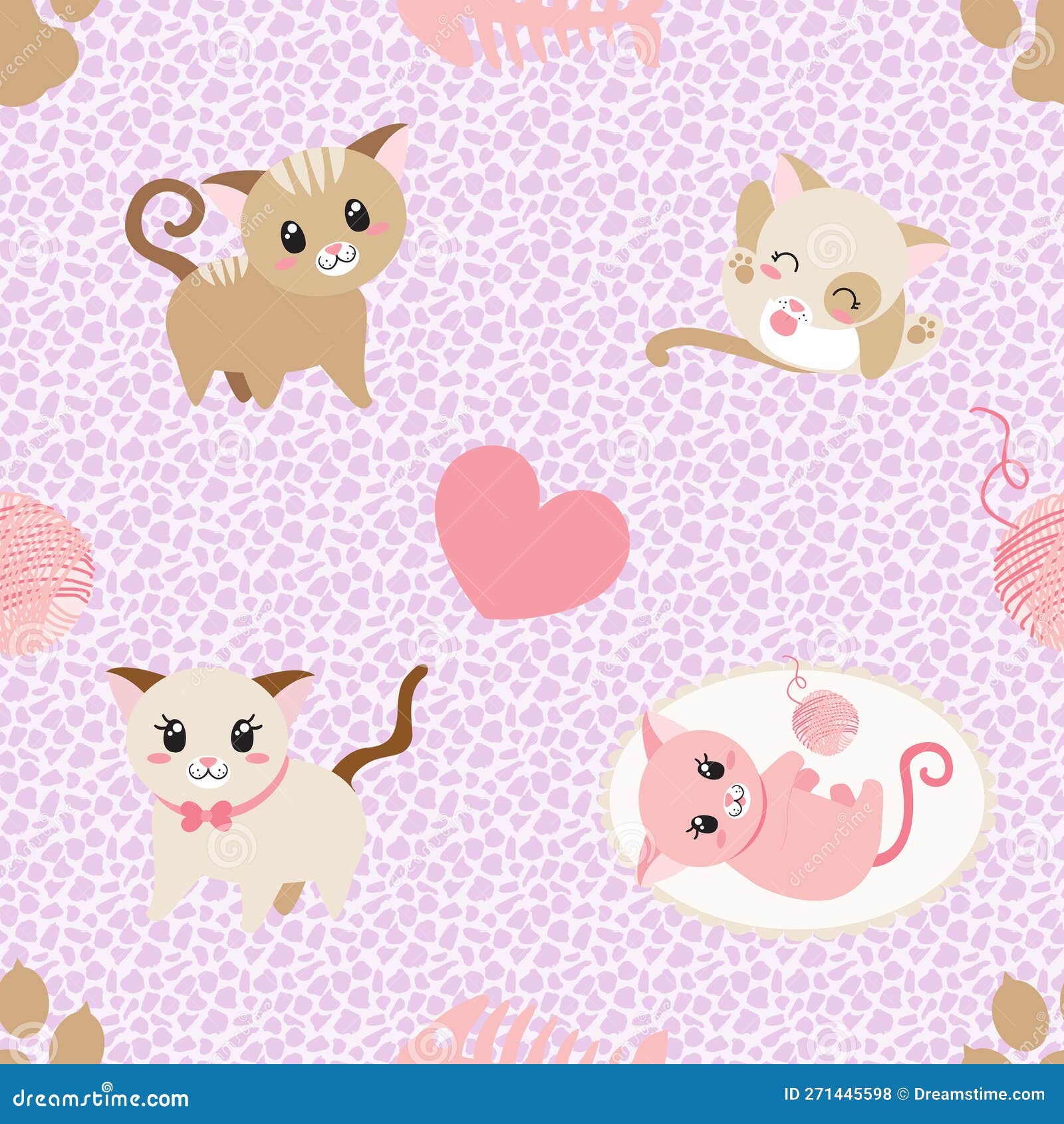 Seamless Repeating Pattern with Adorable Cute Cats Stock Illustration ...