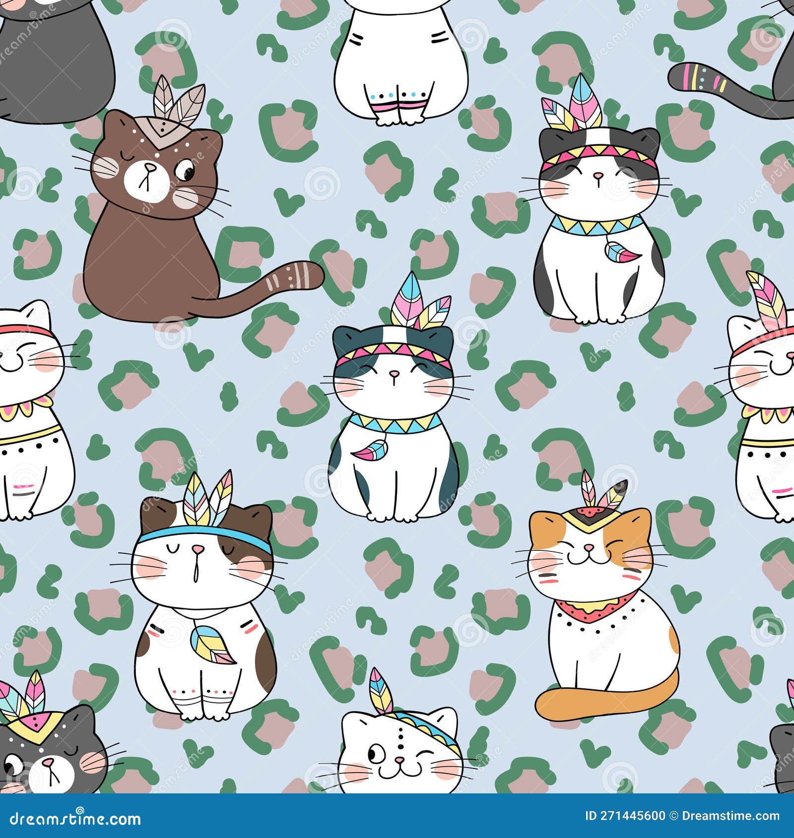 Seamless Repeating Pattern with Adorable Cute Cats Stock Illustration ...