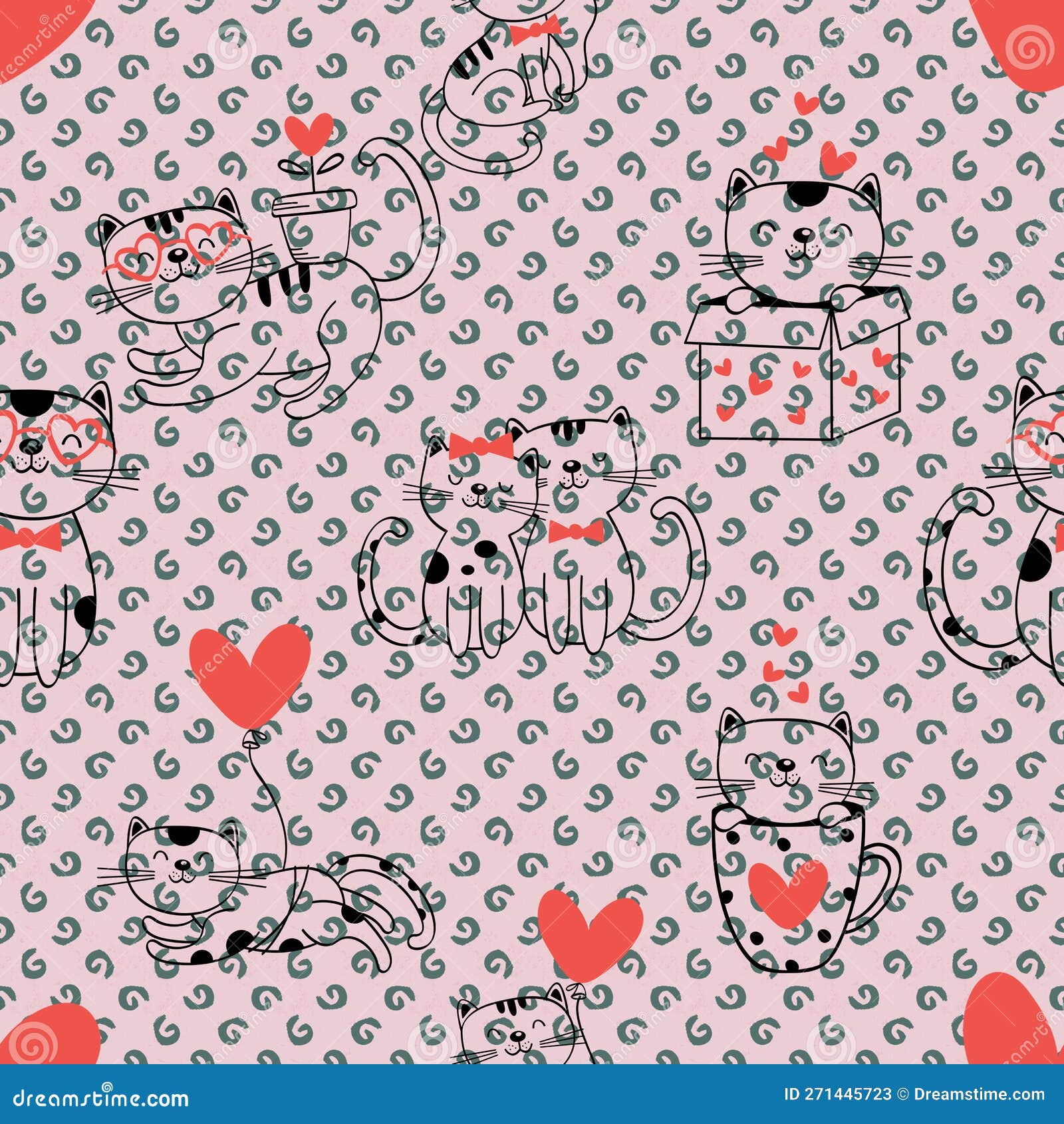 Seamless Repeating Pattern with Adorable Cute Cats Stock Illustration ...