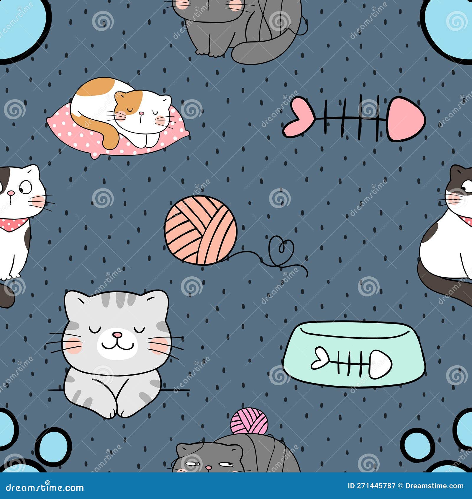 Seamless Repeating Pattern with Adorable Cute Cats Stock Illustration ...