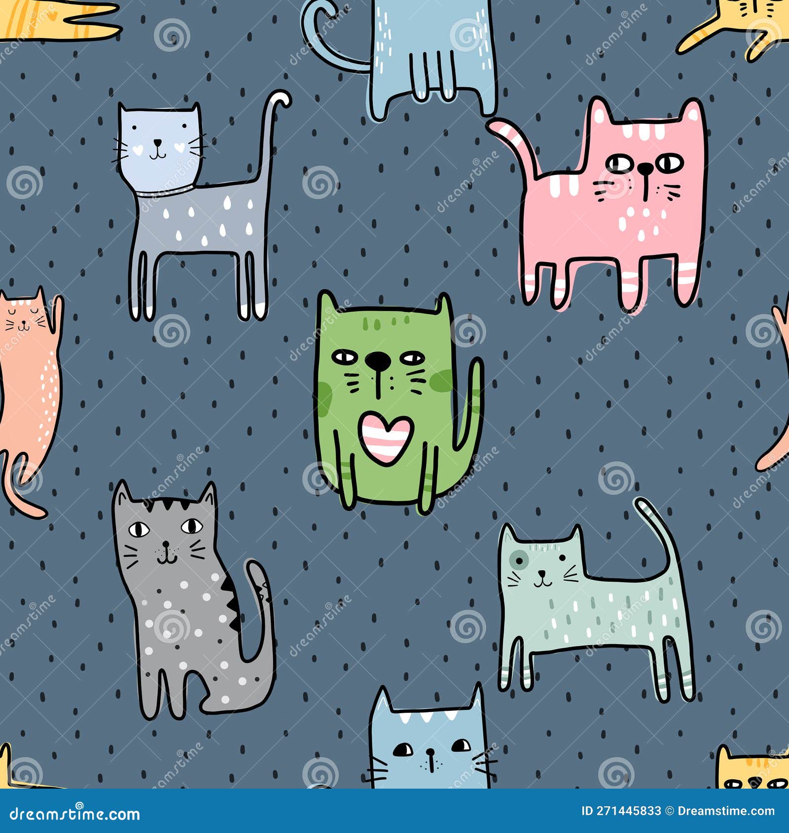 Seamless Repeating Pattern with Adorable Cute Cats Stock Illustration ...