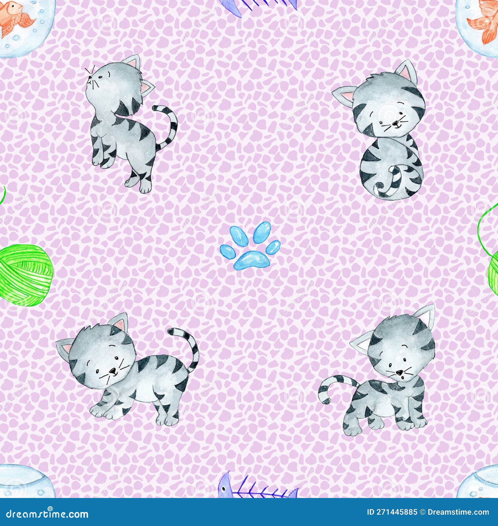 Seamless Repeating Pattern with Adorable Cute Cats Stock Illustration ...