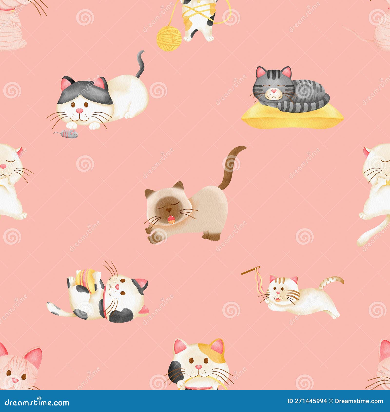 Seamless Repeating Pattern with Adorable Cute Cats Stock Illustration ...