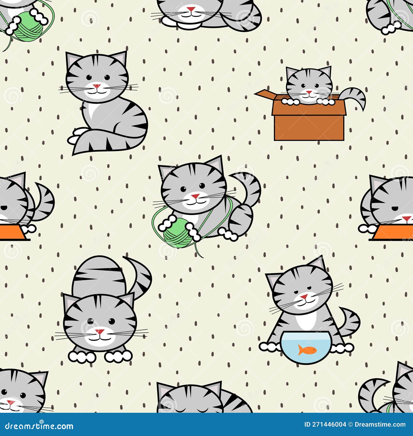 Seamless Repeating Pattern with Adorable Cute Cats Stock Illustration ...