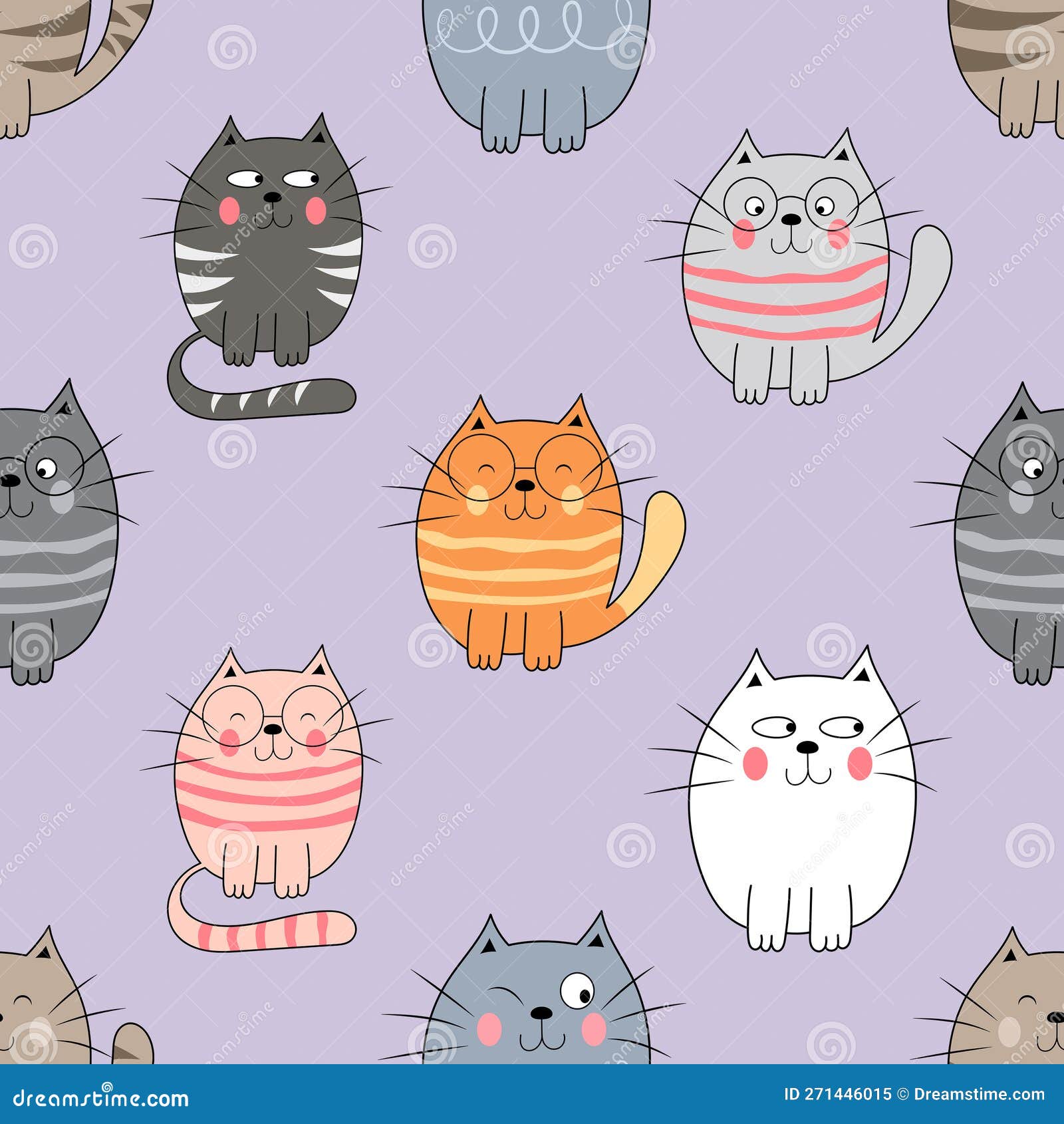 Seamless Repeating Pattern with Adorable Cute Cats Stock Illustration ...