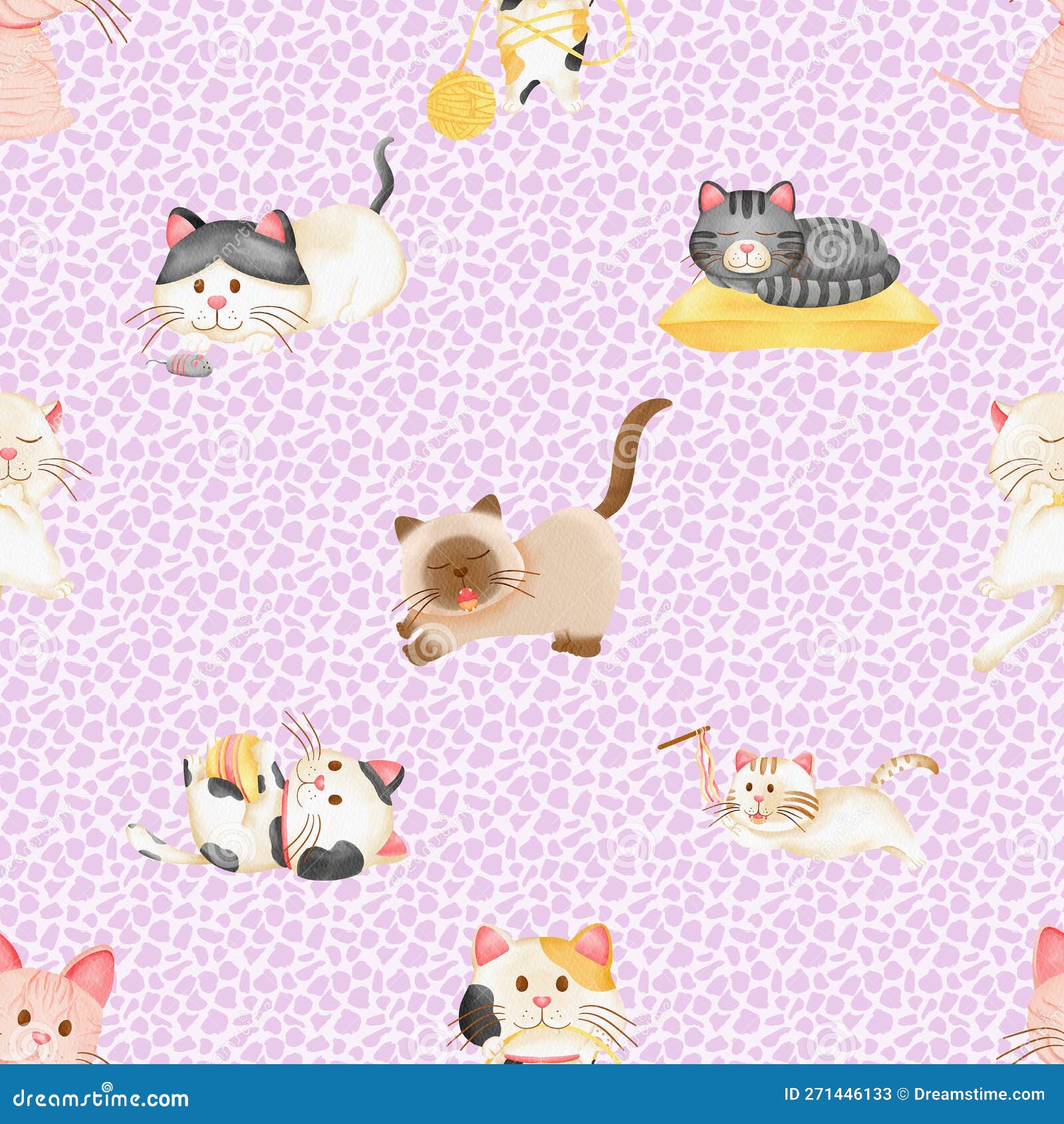 Seamless Repeating Pattern with Adorable Cute Cats Stock Image - Image ...