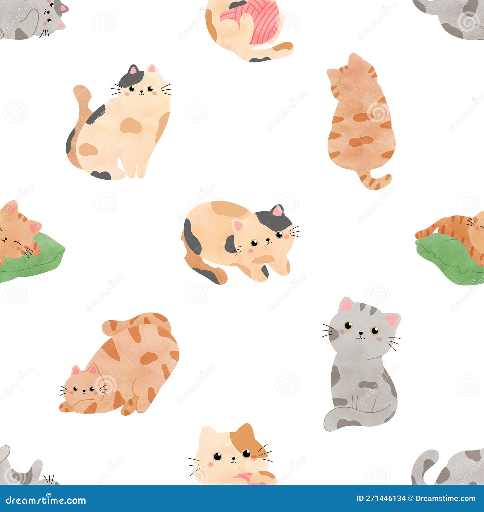 Seamless Repeating Pattern with Adorable Cute Cats Stock Illustration ...