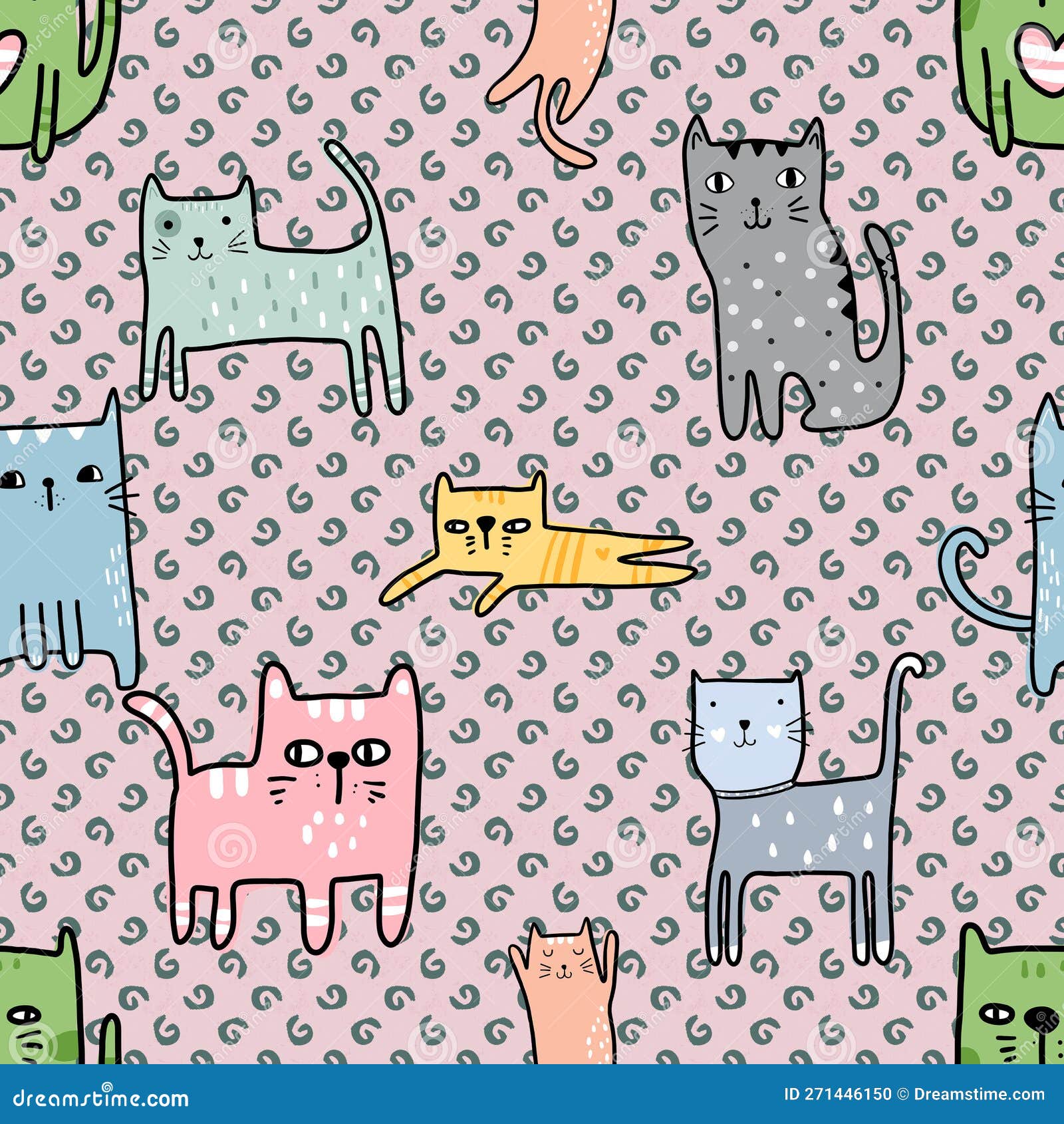 Seamless Repeating Pattern with Adorable Cute Cats Stock Illustration ...