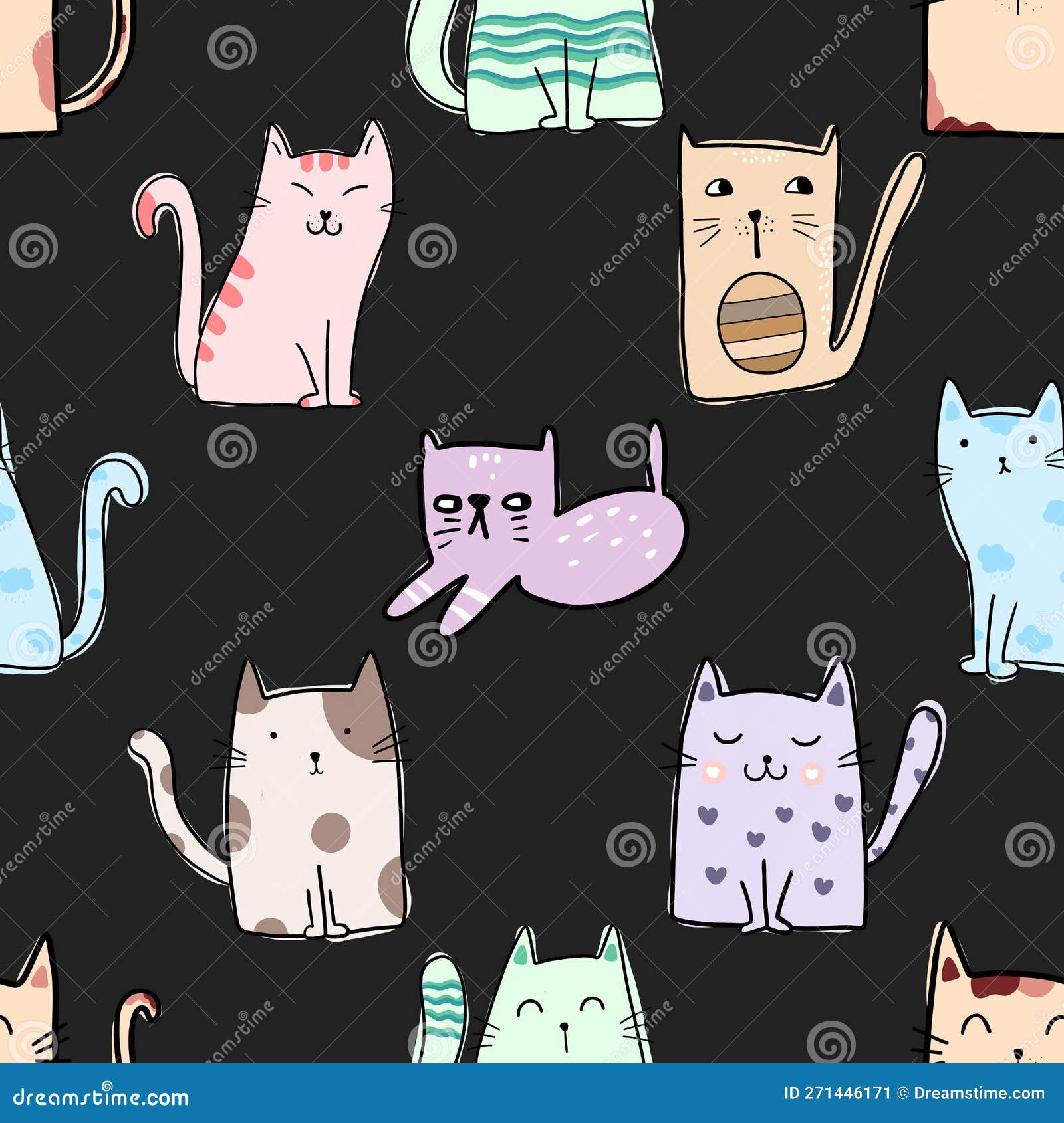 Seamless Repeating Pattern with Adorable Cute Cats Stock Illustration ...