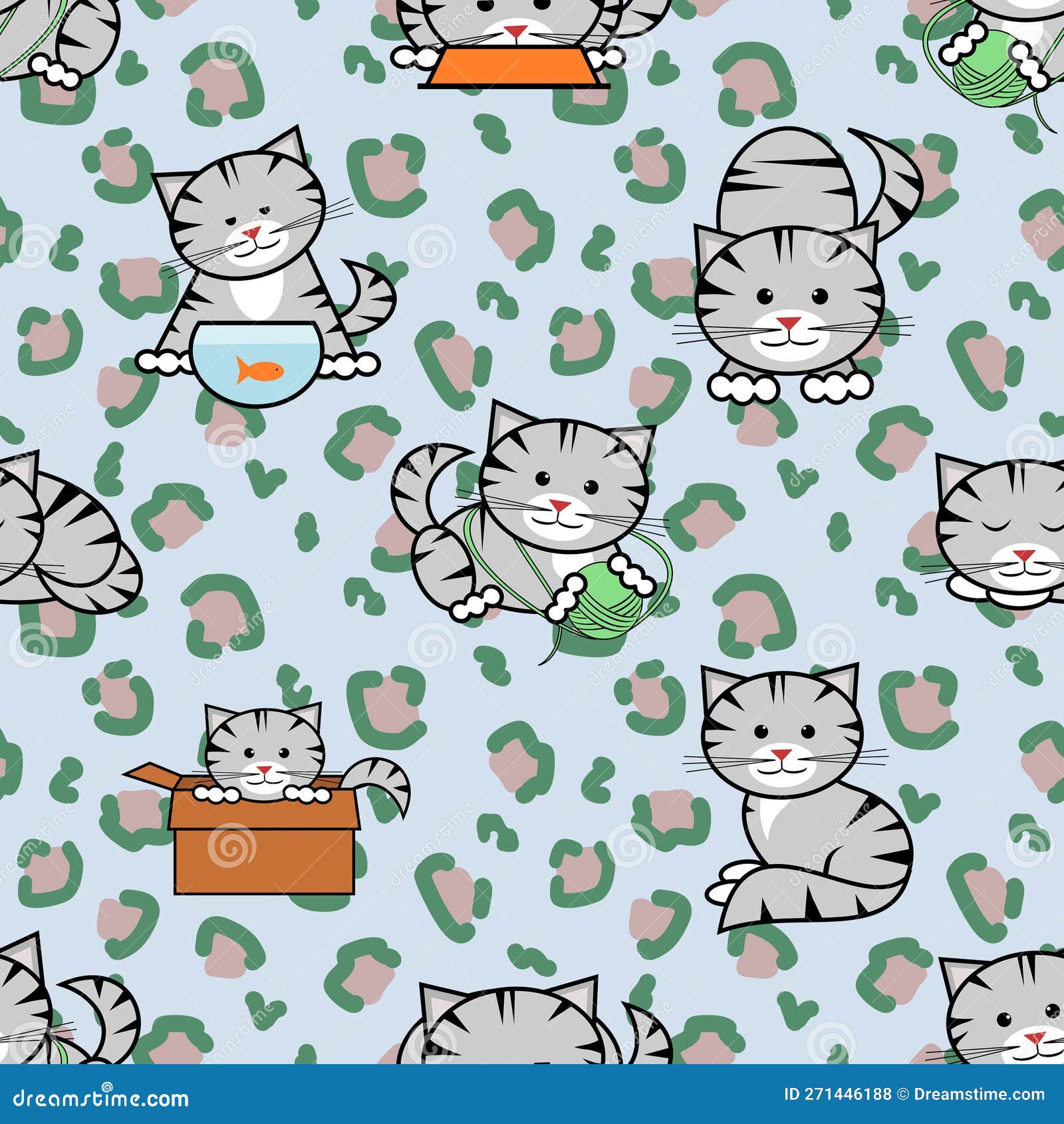 Seamless Repeating Pattern with Adorable Cute Cats Stock Illustration ...