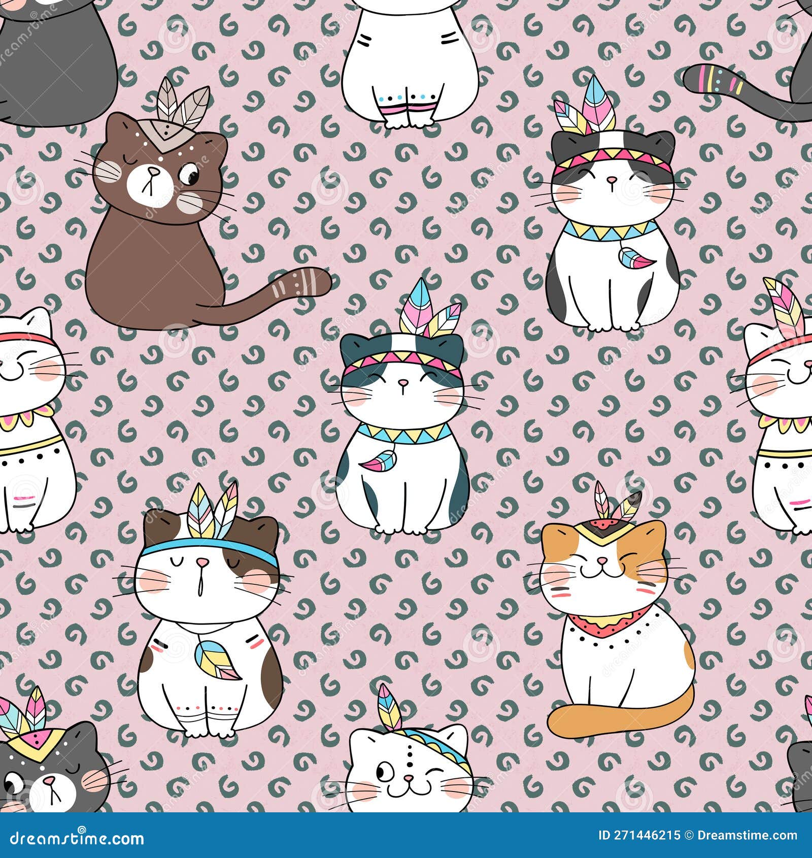 Seamless Repeating Pattern with Adorable Cute Cats Stock Illustration ...