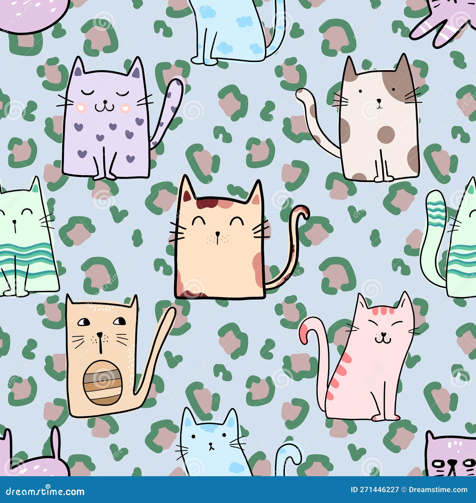 Seamless Repeating Pattern with Adorable Cute Cats Stock Illustration ...
