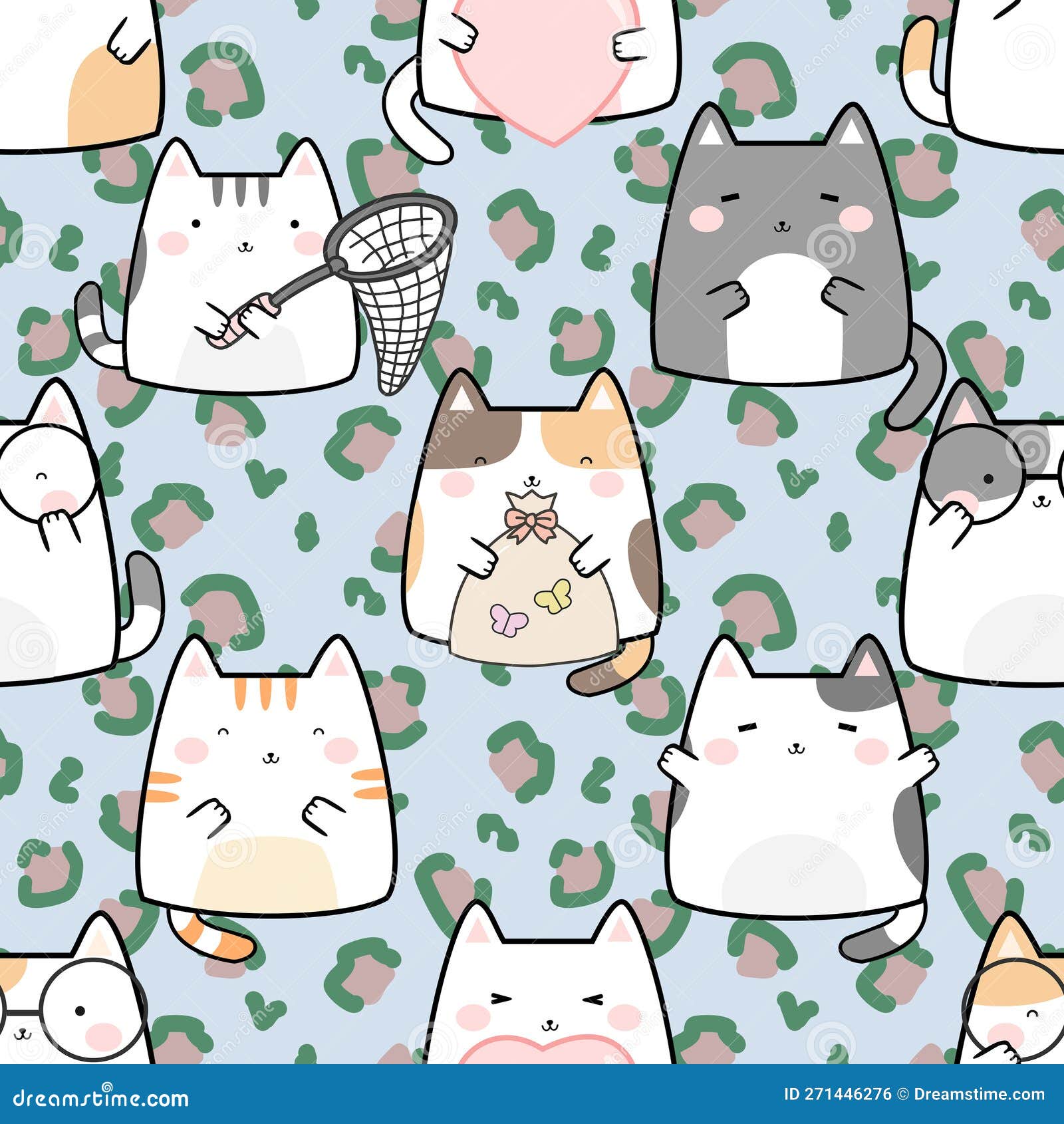Seamless Repeating Pattern with Adorable Cute Cats Stock Illustration ...