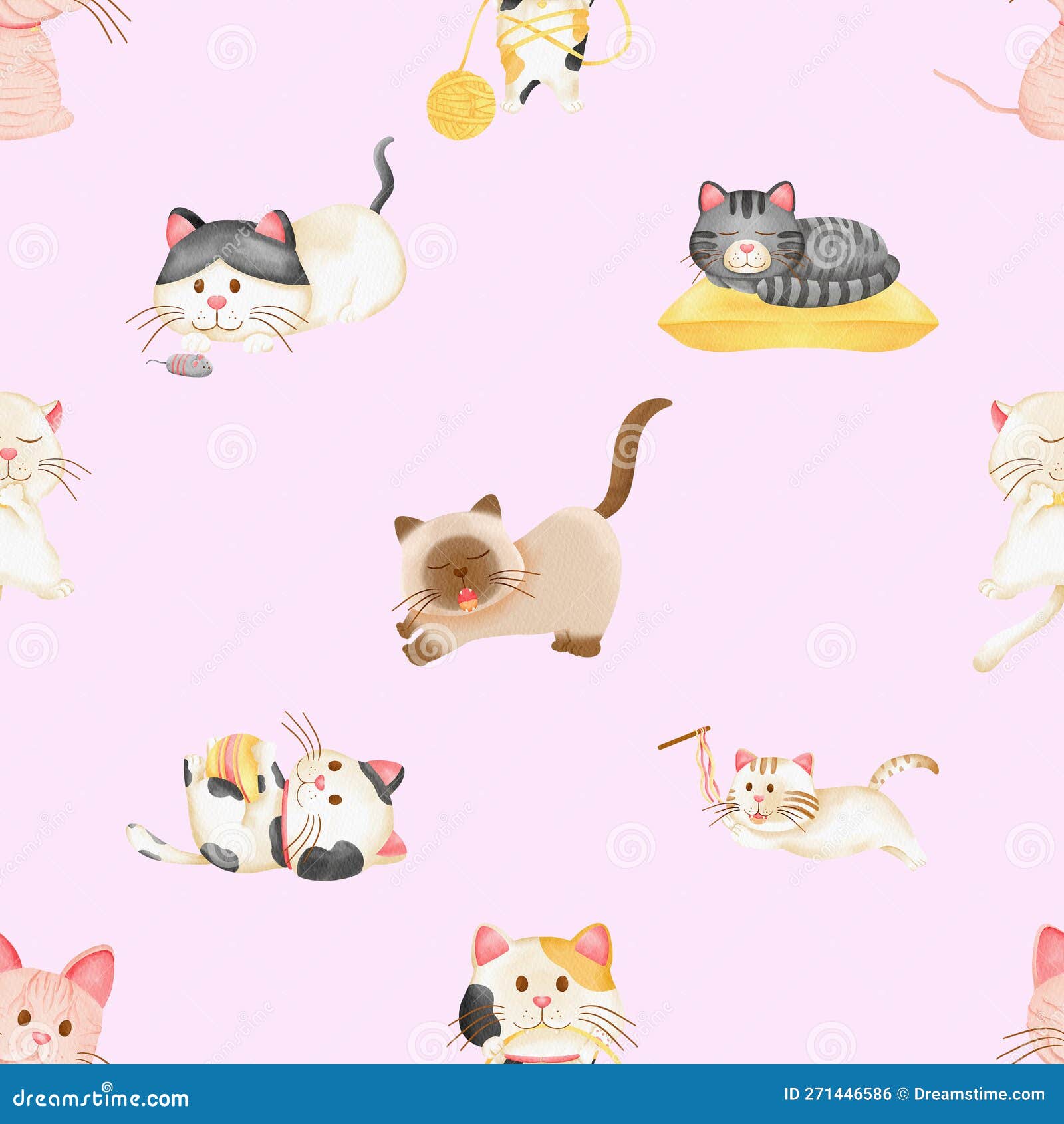 Seamless Repeating Pattern with Adorable Cute Cats Stock Illustration ...