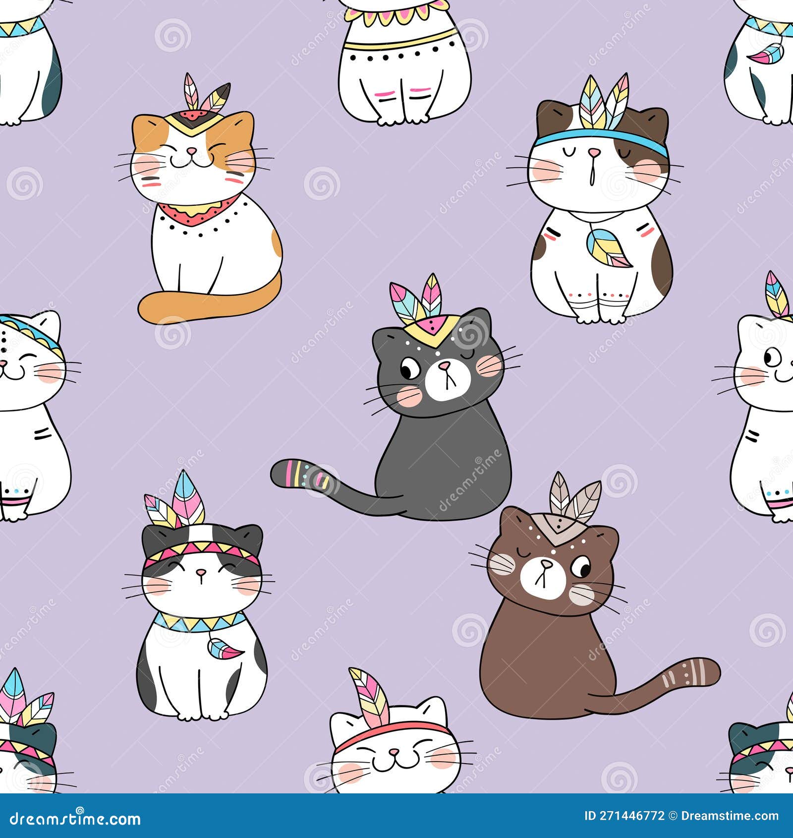Seamless Repeating Pattern with Adorable Cute Cats Stock Illustration ...