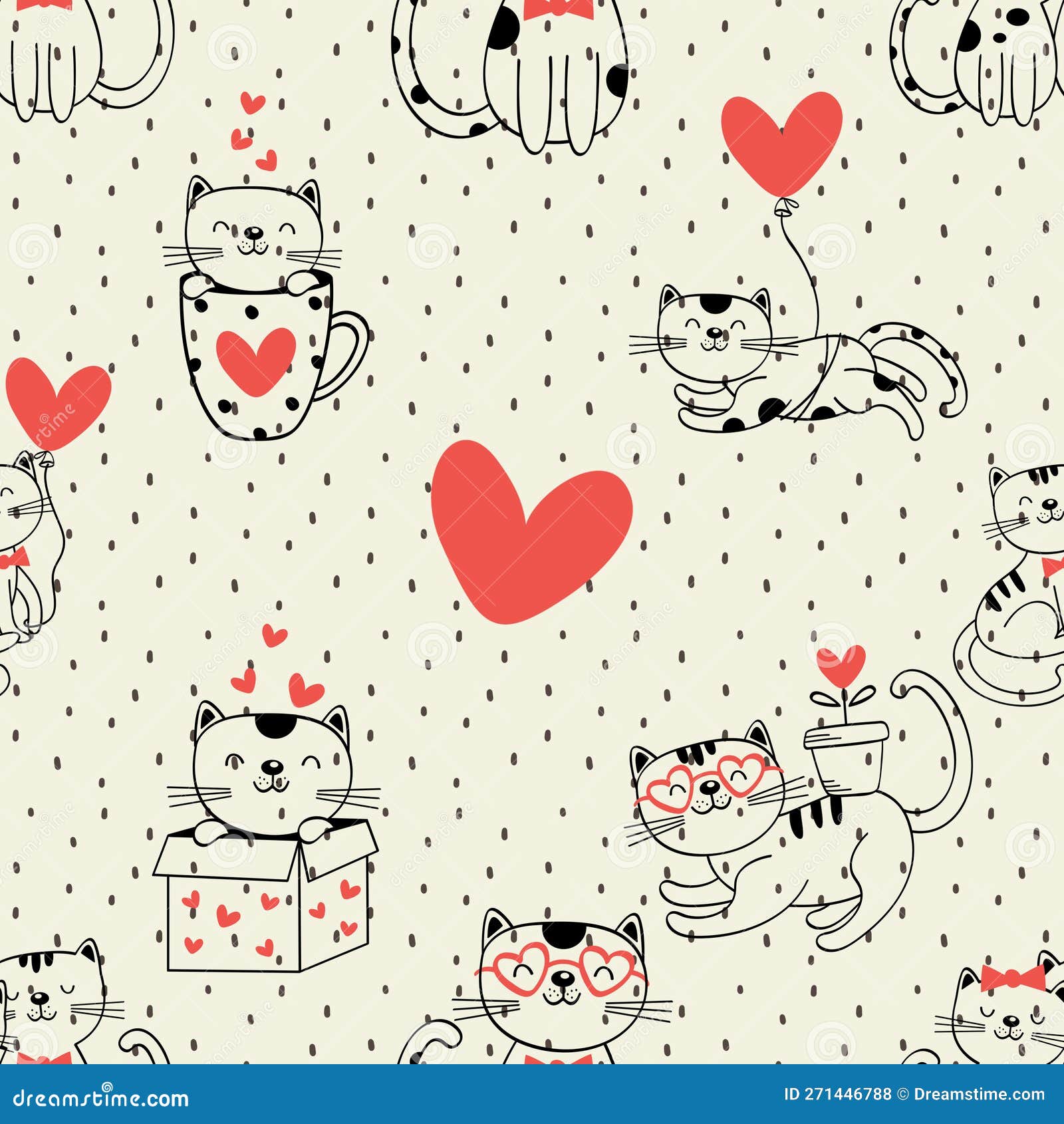 Seamless Repeating Pattern with Adorable Cute Cats Stock Illustration ...