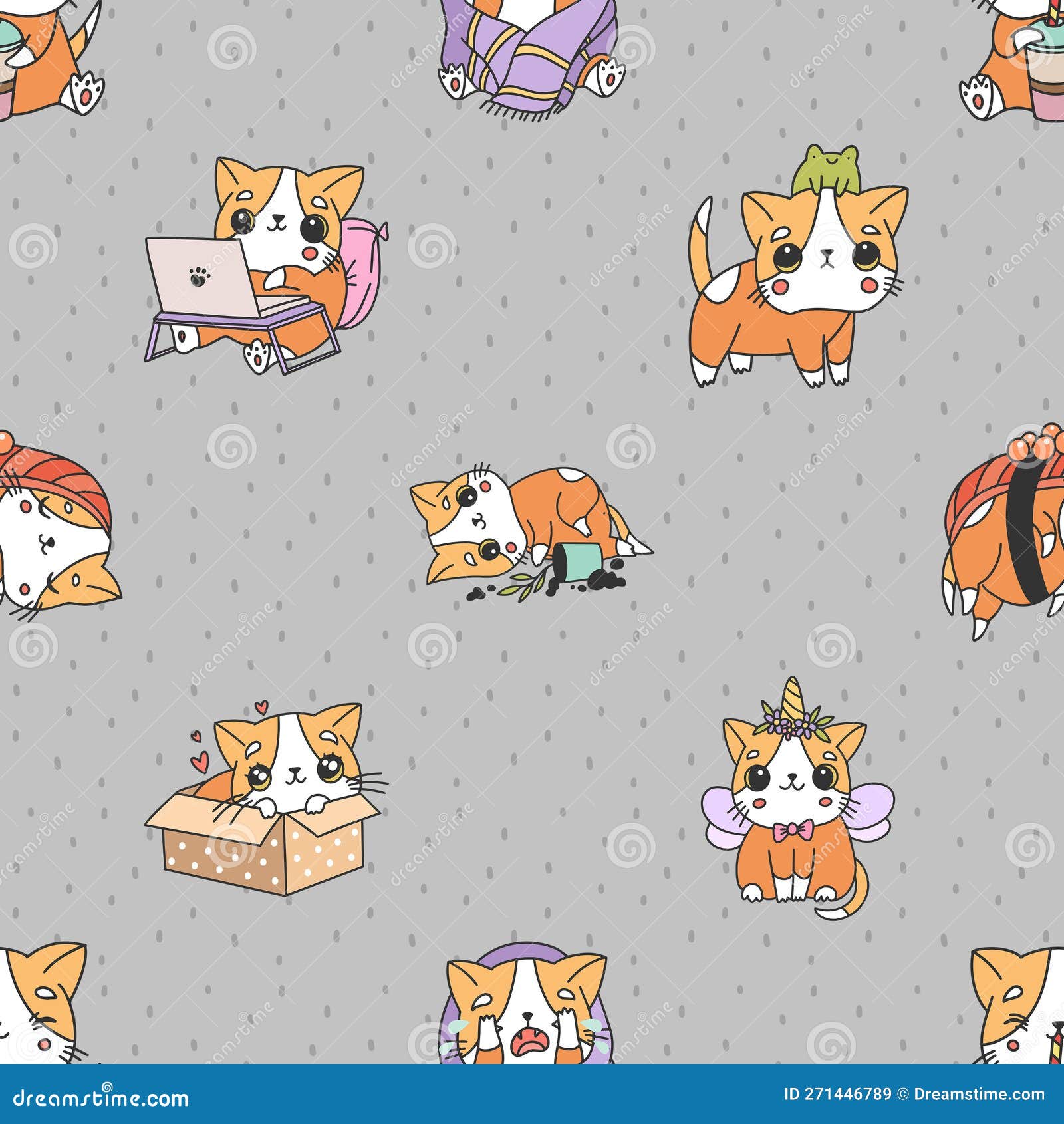 Seamless Repeating Pattern with Adorable Cute Cats Stock Illustration ...