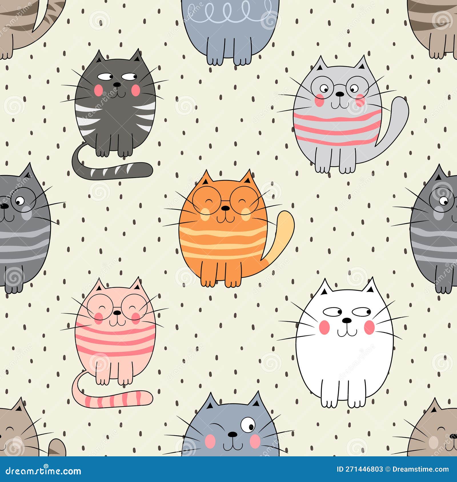 Seamless Repeating Pattern with Adorable Cute Cats Stock Illustration ...