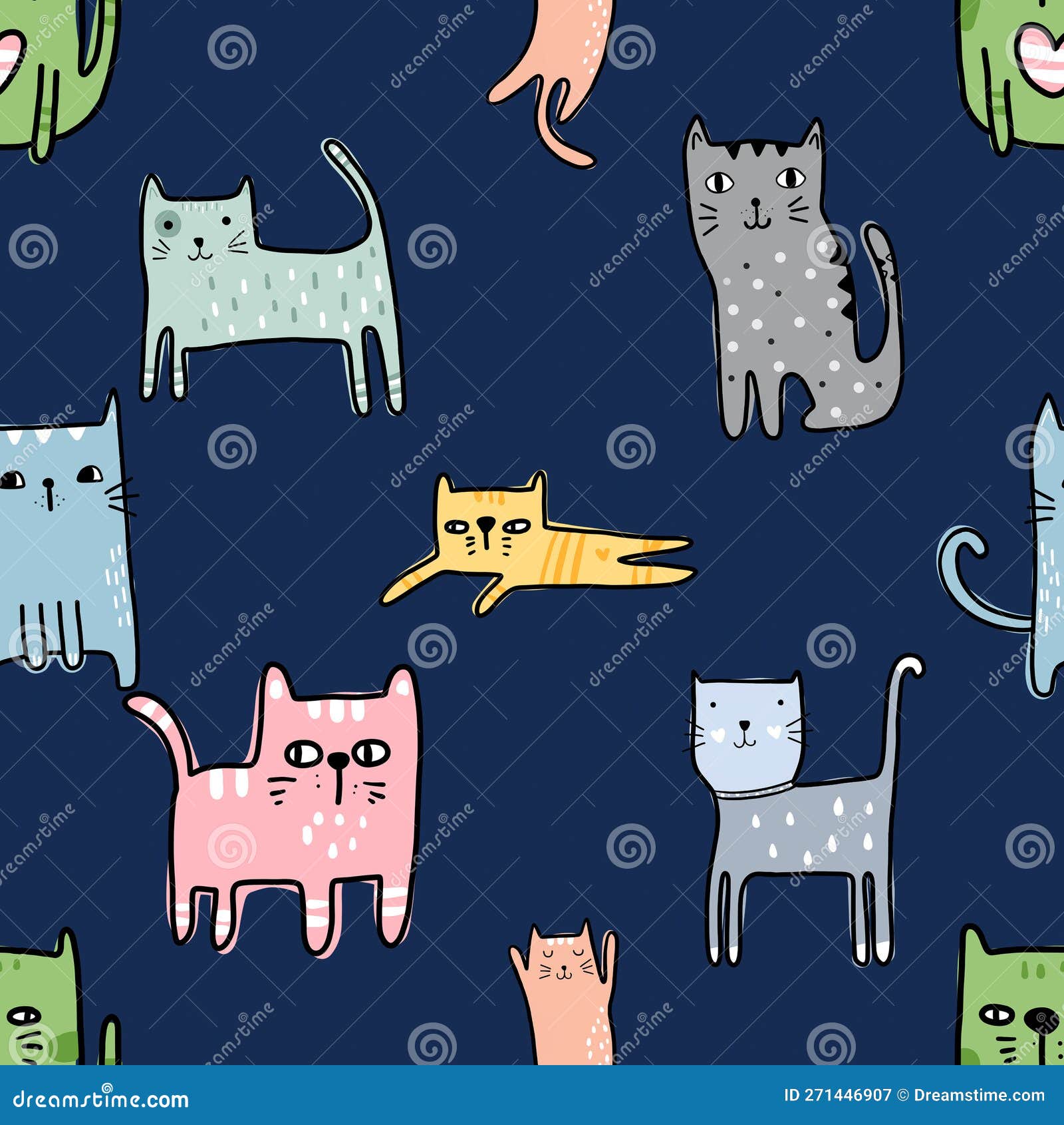 Seamless Repeating Pattern with Adorable Cute Cats Stock Illustration ...